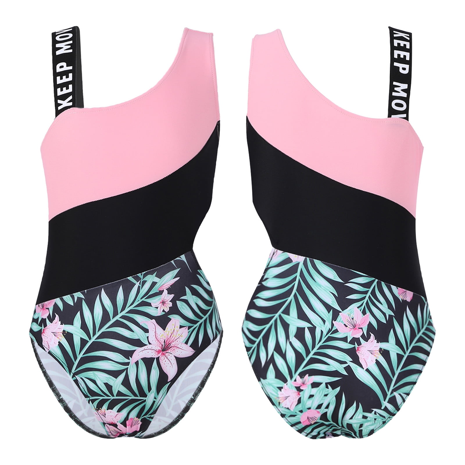 YONGHS Kid Girls One-piece Bathing Suit Swimming Bodysuit Asymmetric ...