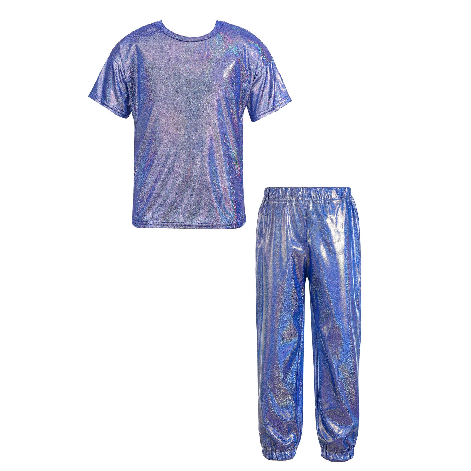 YONGHS Kids Boys Girls Hip Hop Jazz Modern Dance Outfit Shiny Metallic ...