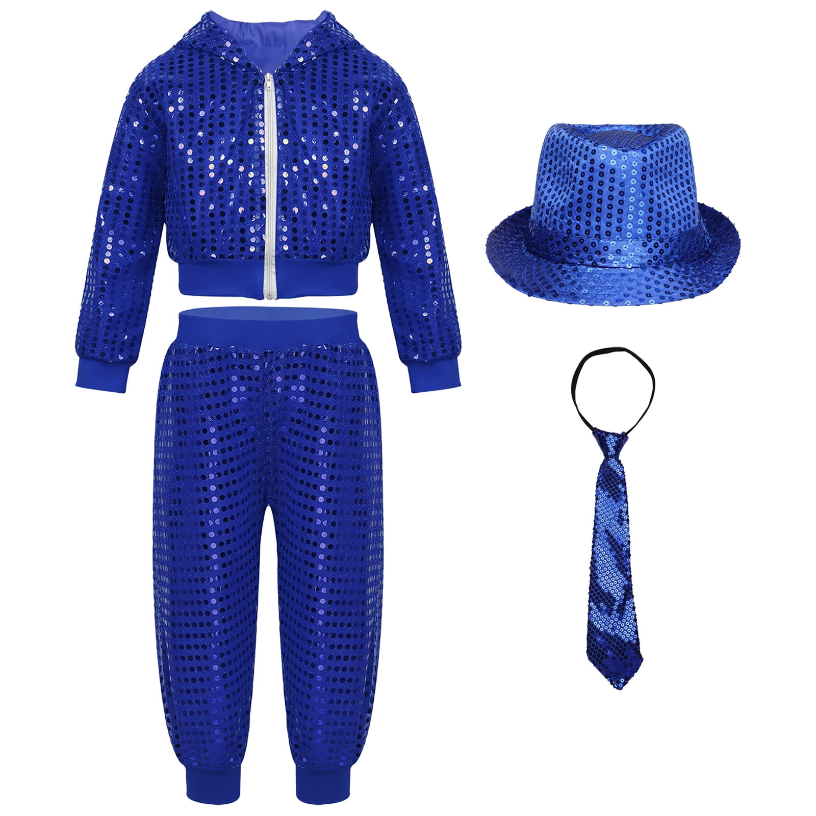 YONGHS Kids Boys Girls Sequins Street Dance Outfits Hip Hop Dance ...