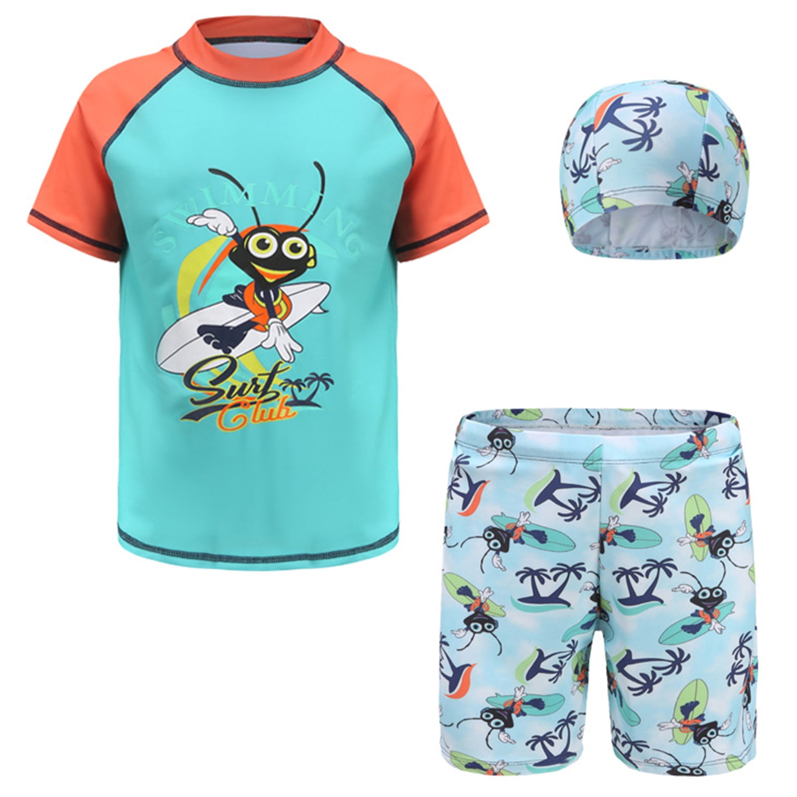 YONGHS Kids Boys Rash Guard 3-Piece Tankini Set Short Sleeve Swim Shirt ...
