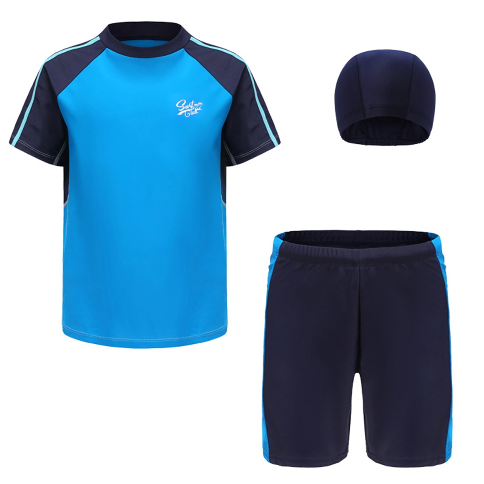 YONGHS Kids Boys Rash Guard 3-Piece Tankini Set Short Sleeve Swim Shirt ...