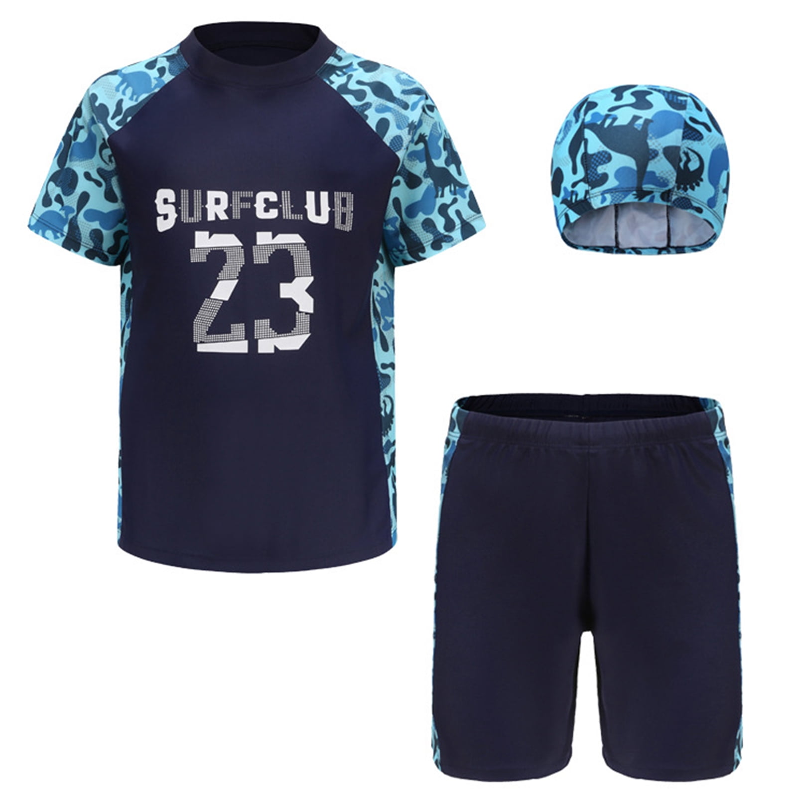 YONGHS Kids Boys Rash Guard 3-Piece Tankini Set Short Sleeve Swim Shirt ...
