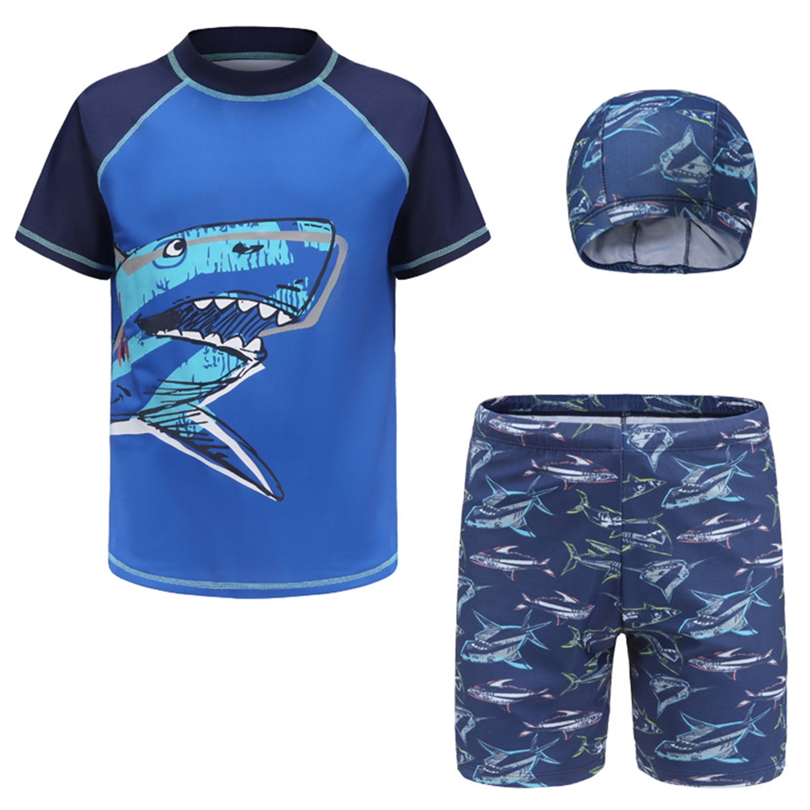 YONGHS Kids Boys Rash Guard 3-Piece Tankini Set Short Sleeve Swim Shirt ...