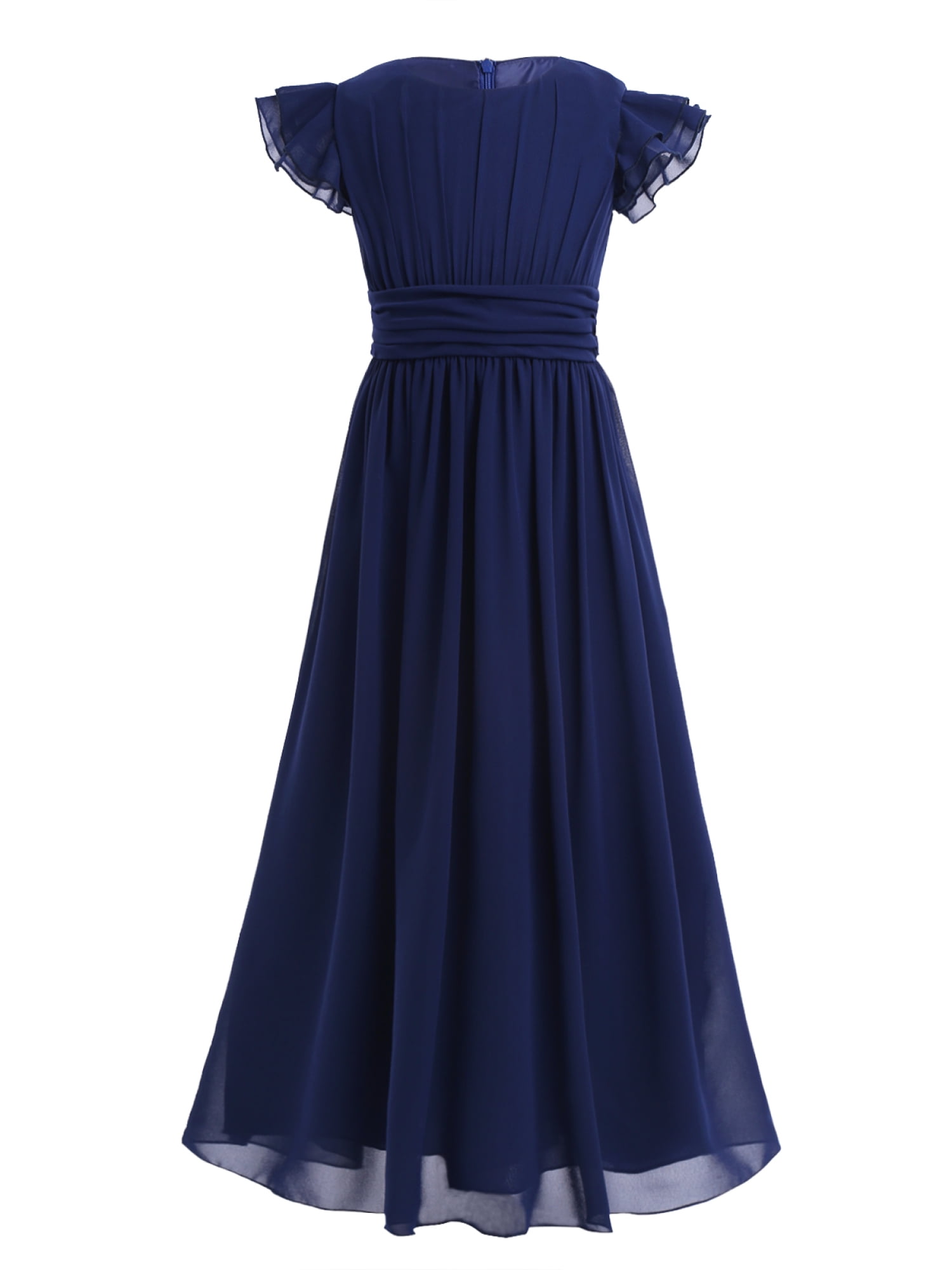 YONGHS Kids Flower Girls Flutter Sleeve Chiffon Maxi Dress Wedding ...