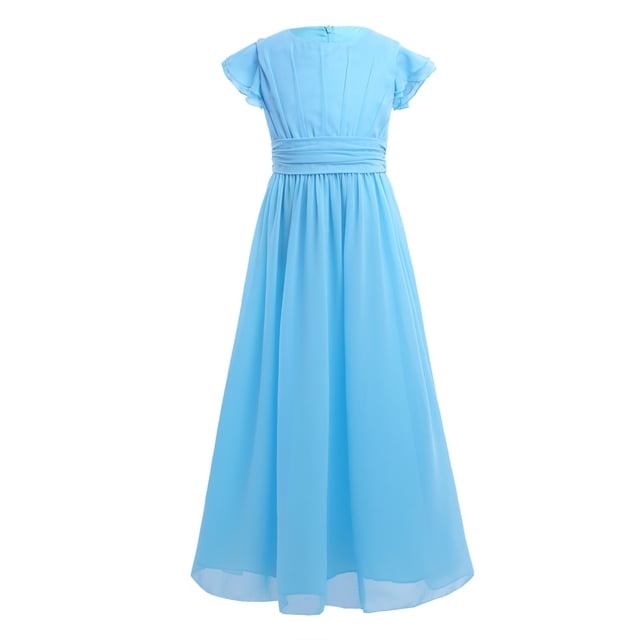 YONGHS Kids Flower Girls Flutter Sleeve Chiffon Maxi Dress Wedding ...