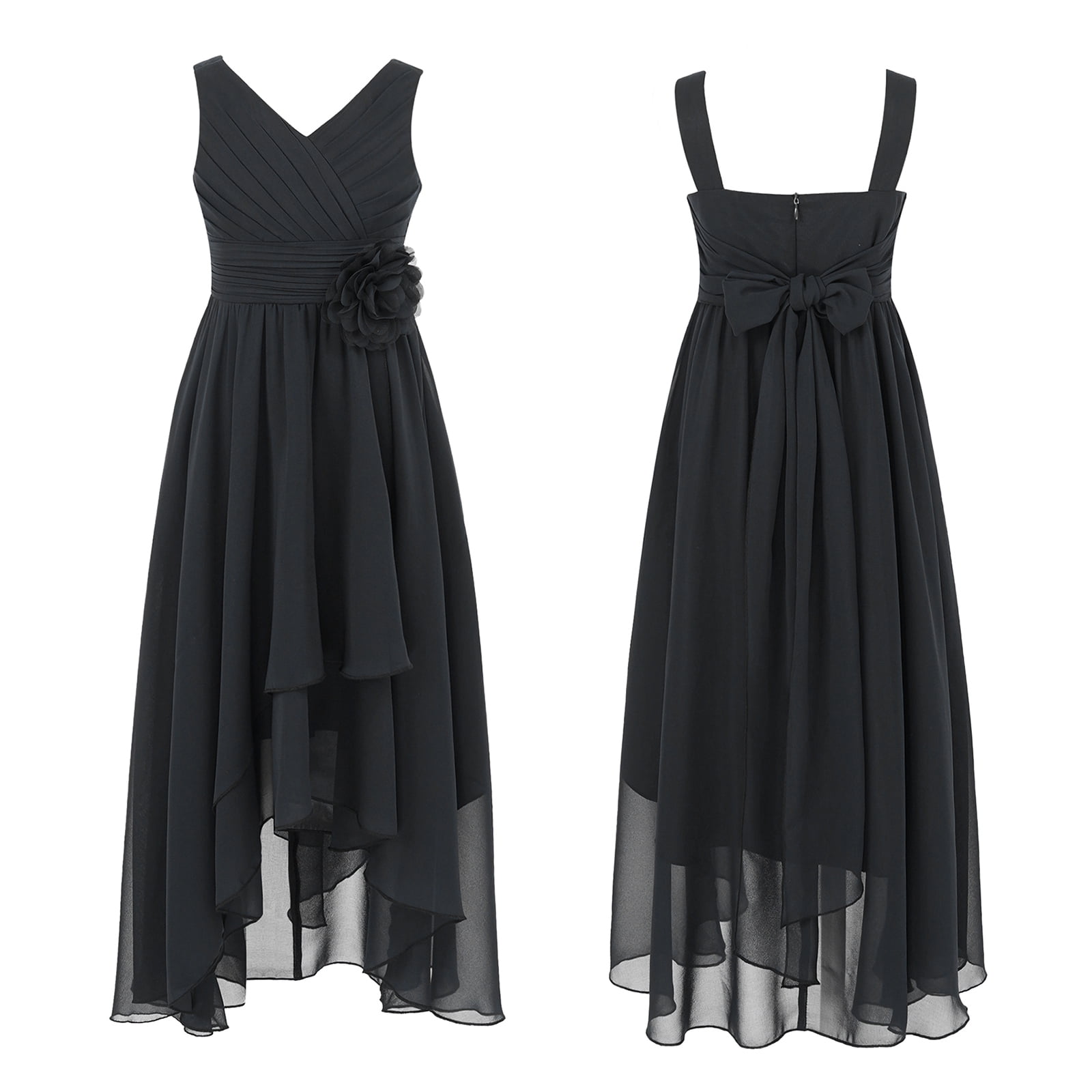 YONGHS Kids Flower Girls Pleated Chiffon Junior Bridesmaid Dress ...