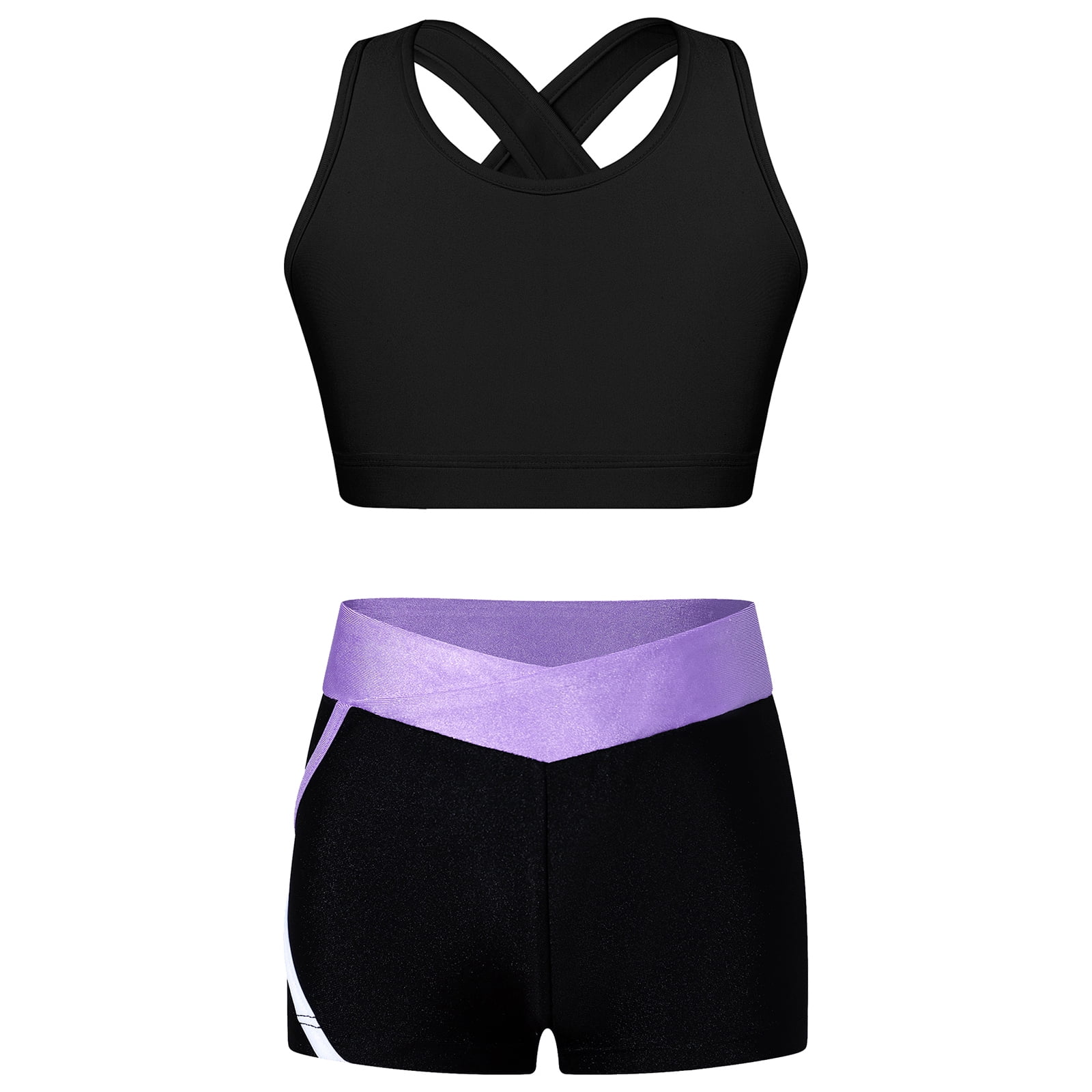 YONGHS Kids Girls 2 Piece Dance Sport Outfits Gymnastics Crop Top with ...