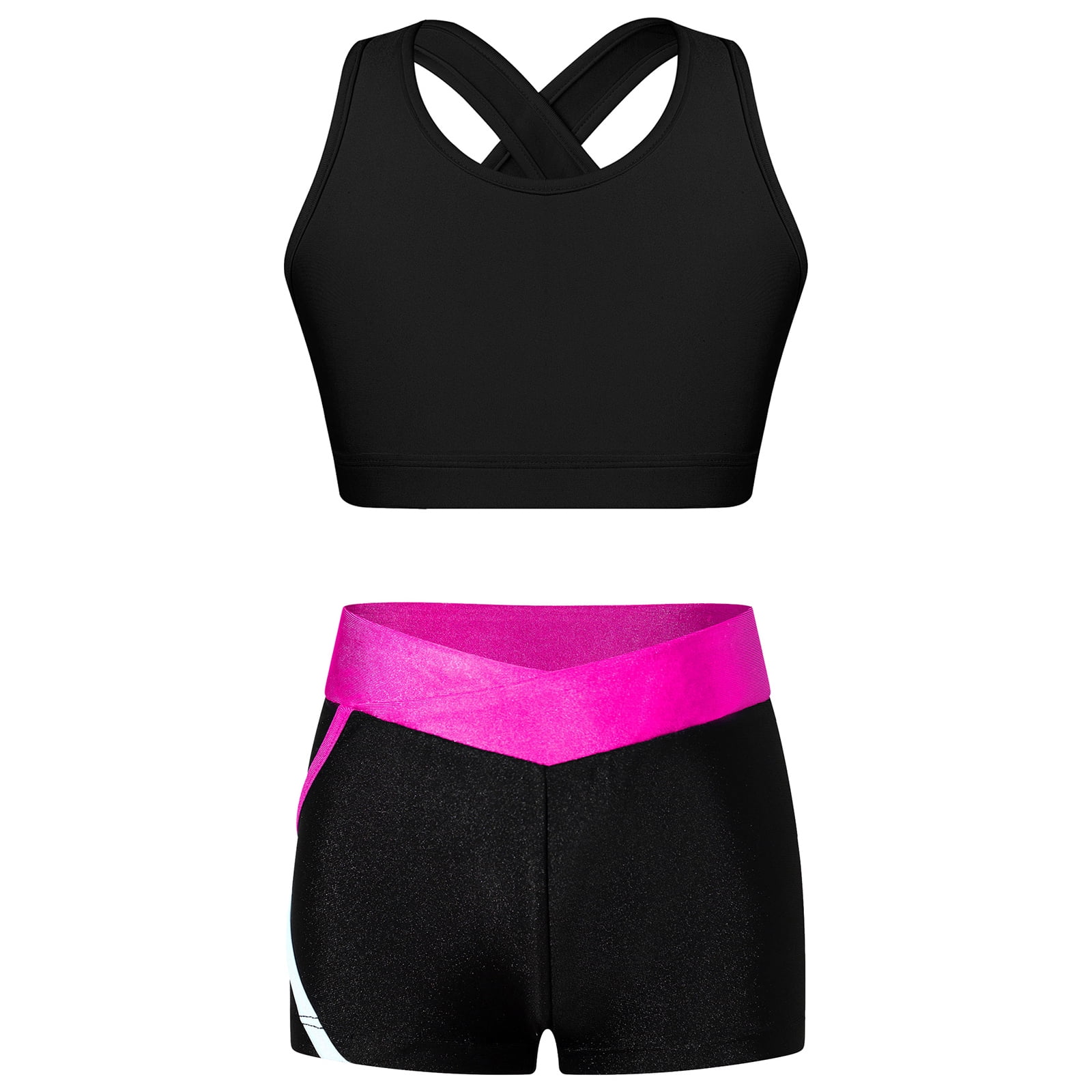 YONGHS Kids Girls 2 Piece Dance Sport Outfits Gymnastics Crop Top with ...