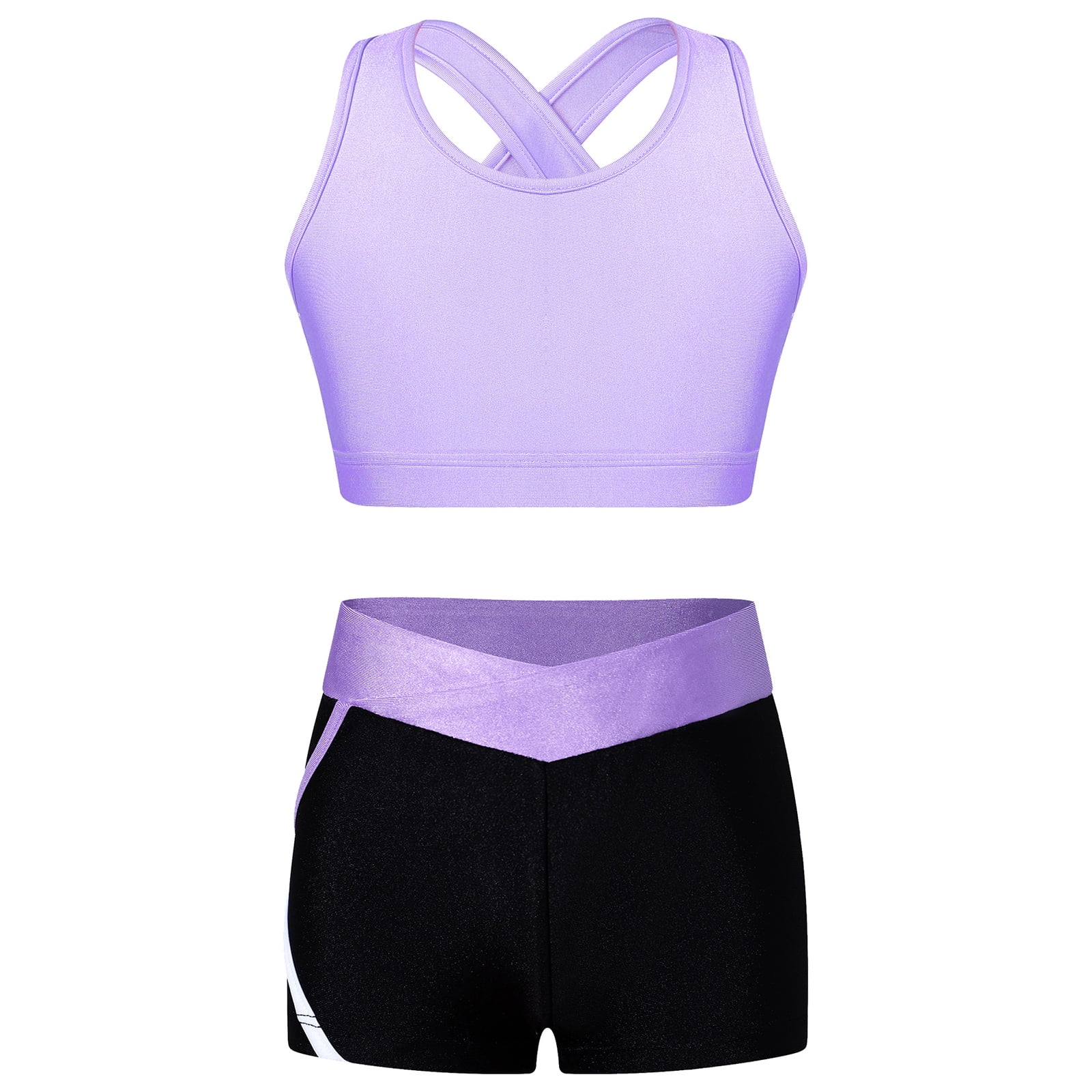 YONGHS Kids Girls 2 Piece Dance Sport Outfits Gymnastics Crop Top with ...