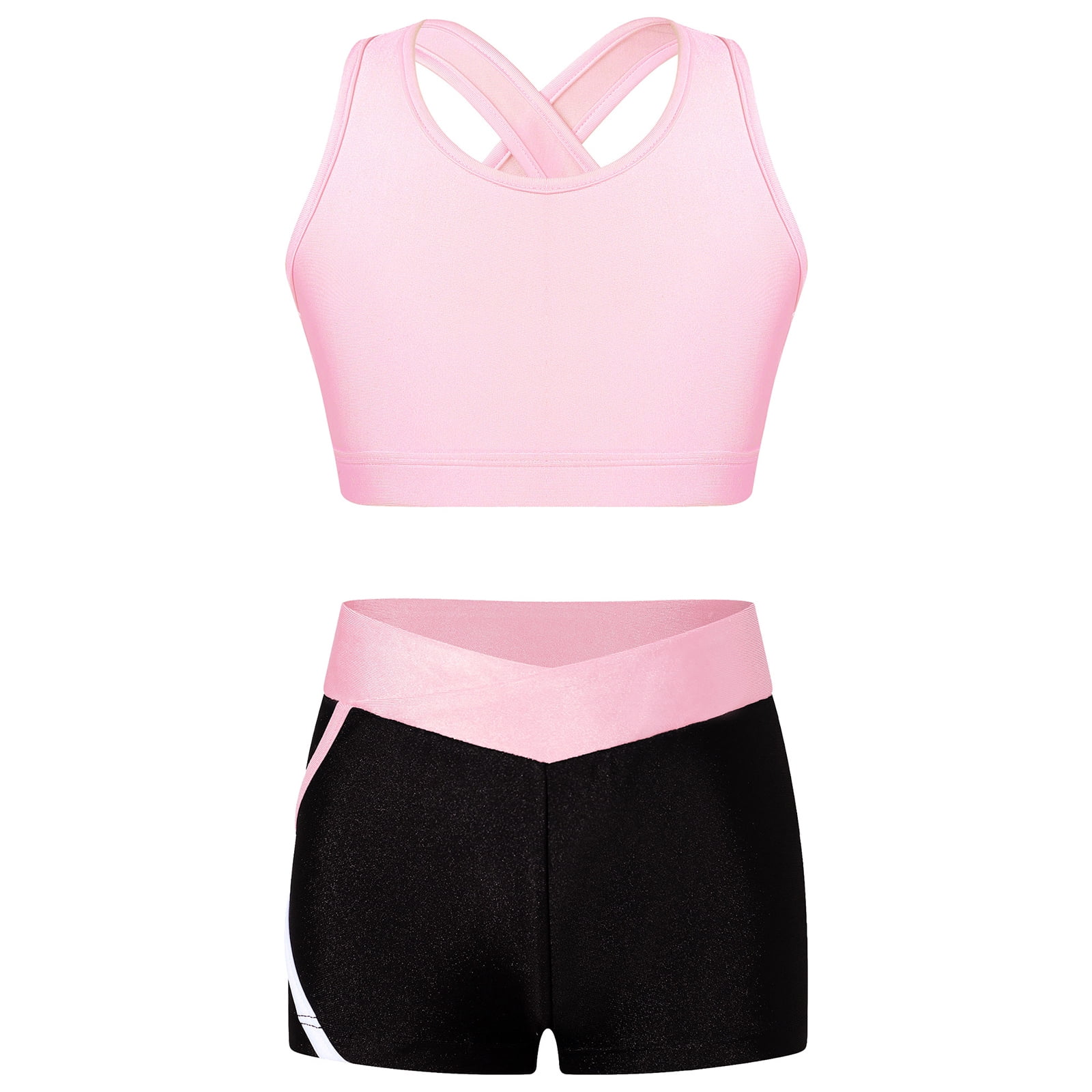 YONGHS Kids Girls 2 Piece Dance Sport Outfits Gymnastics Crop Top with ...