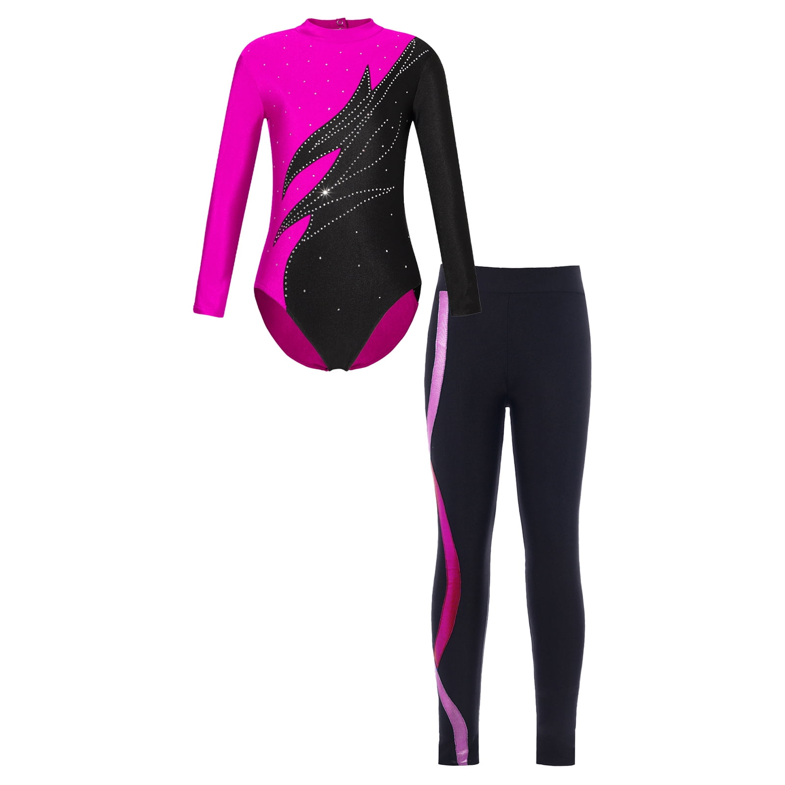 YONGHS Kids Girls 2 Piece Gymnastics Ballet Dance Outfits Diamond ...