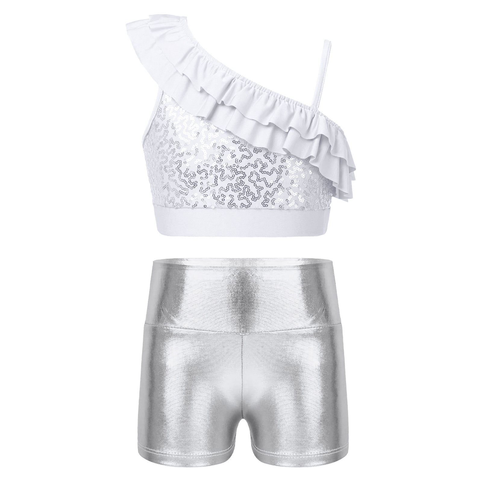 YONGHS Kids Girls 2-Piece Tracksuit Gymnastics Dance Outfit Sequin ...