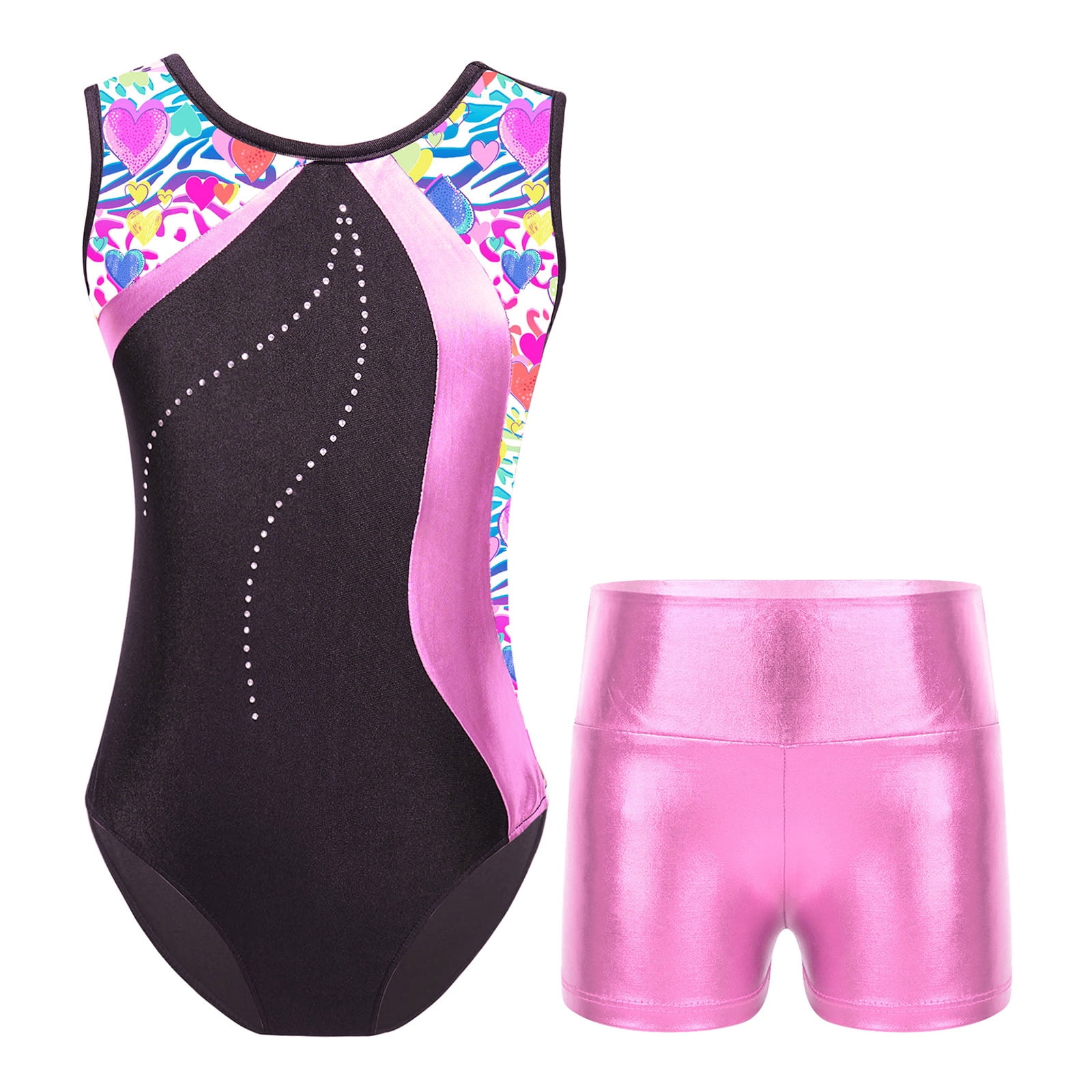 YONGHS Kids Girls 2 Pieces Gymnastics Dance Outfits Sleeveless Ballet ...
