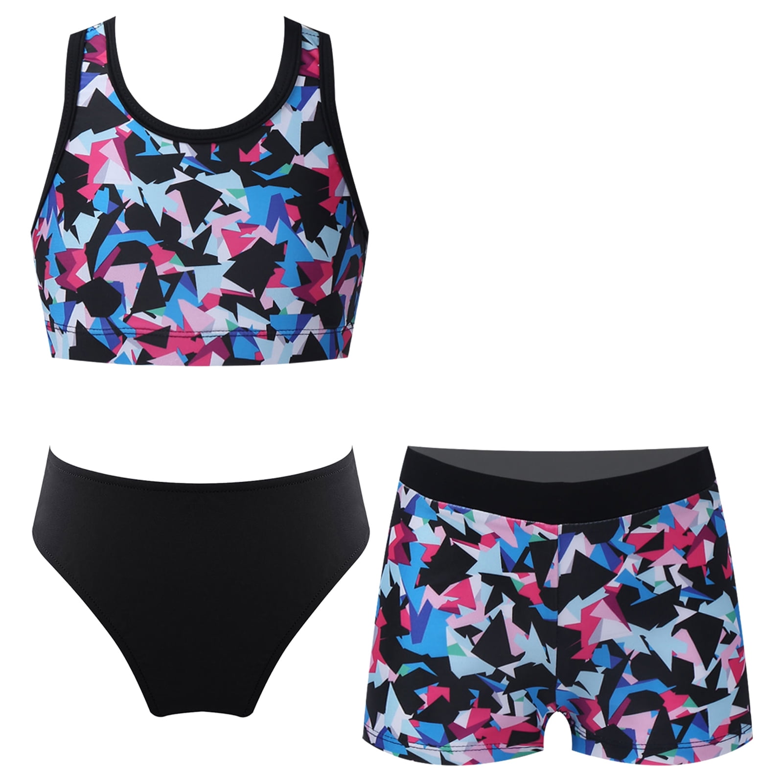 YONGHS Kids Girls 3 Pcs Tankini Sets Swimsuit Crop Top with Brief Booty ...