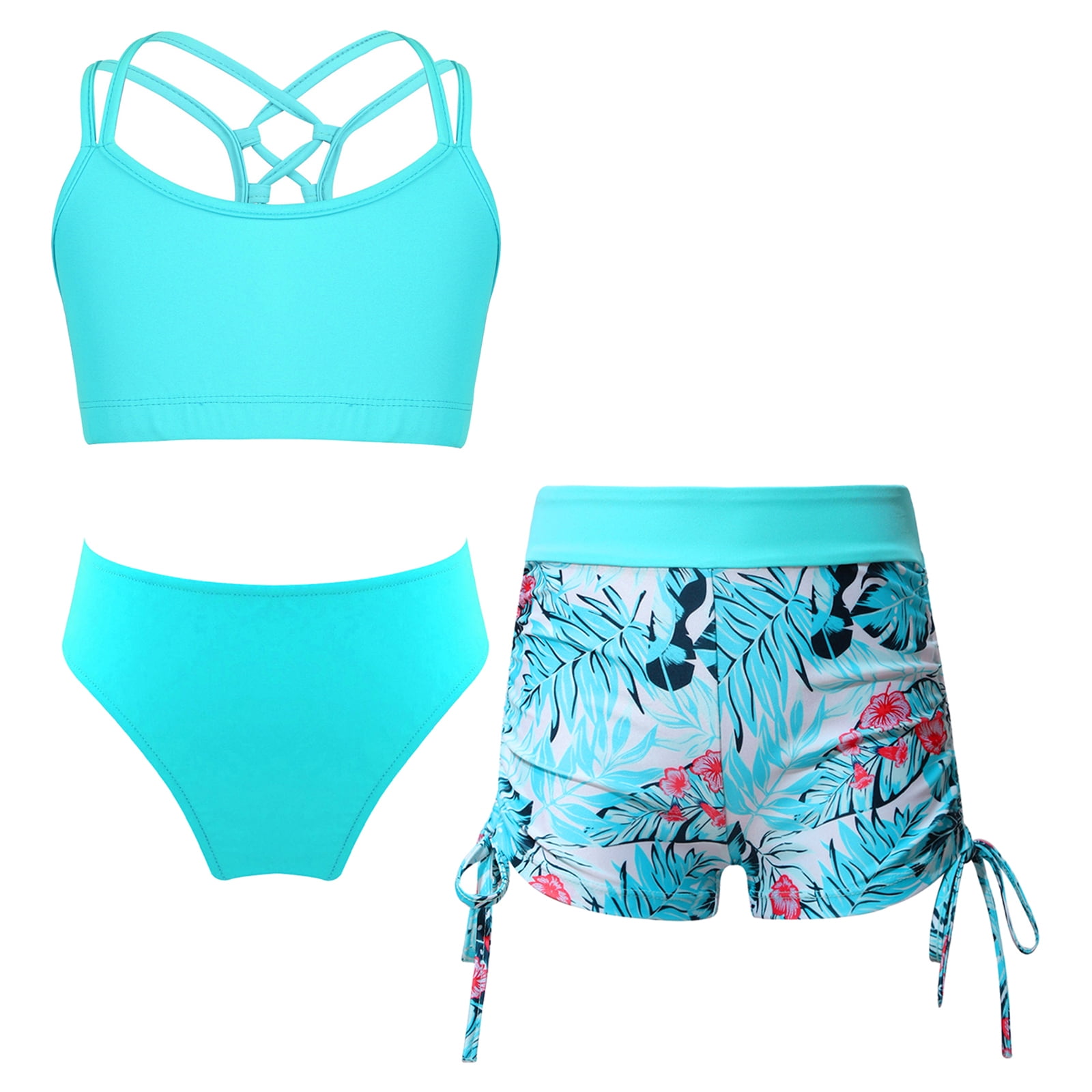 YONGHS Kids Girls 3 Piece Swimwear Bathing Suit Drawstring Swim Bottom ...