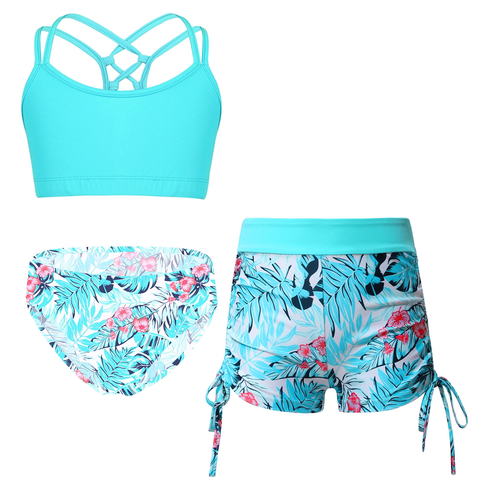 YONGHS Kids Girls 3 Piece Swimwear Bathing Suit Drawstring Swim Bottom ...