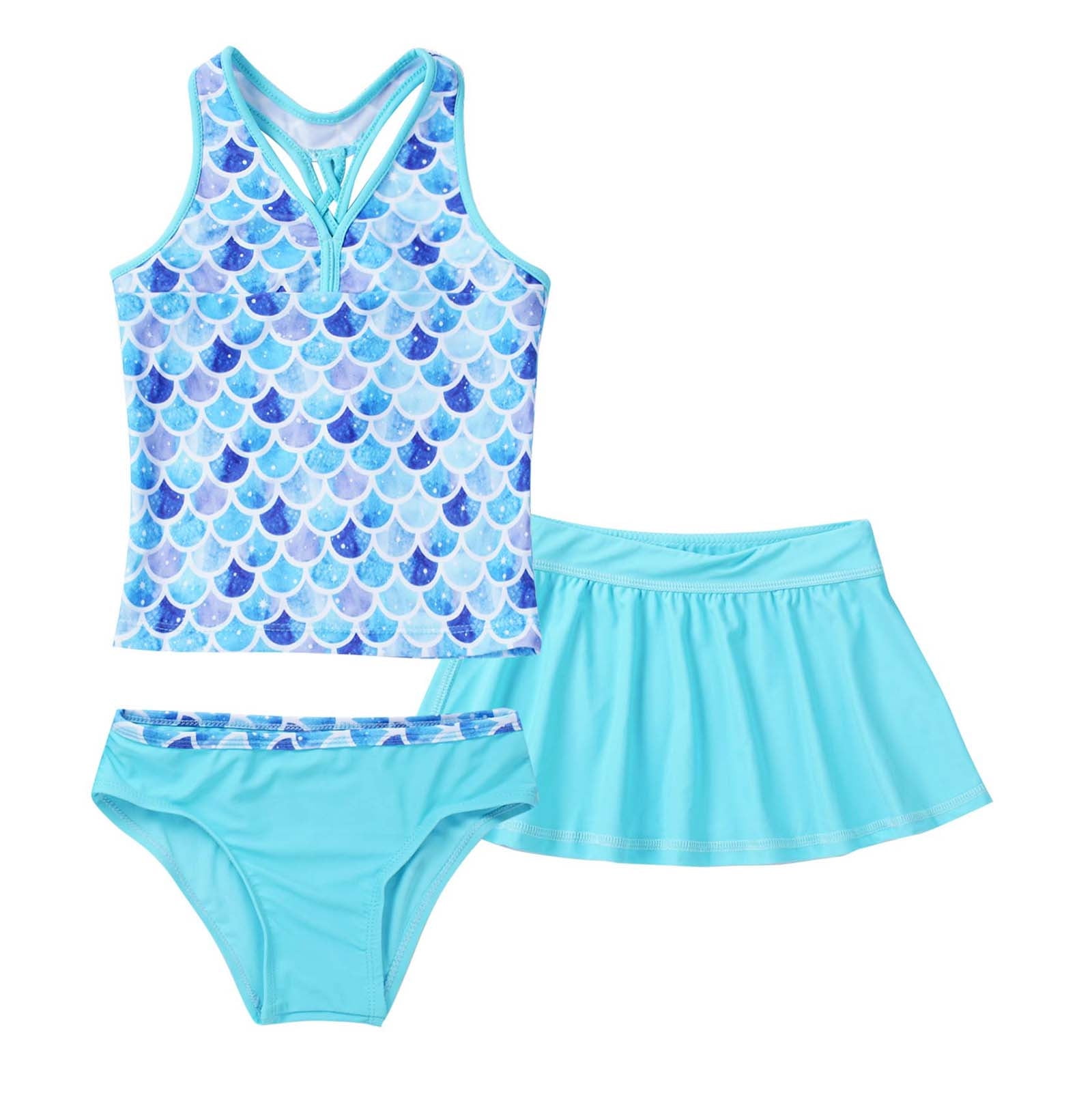 YONGHS Kids Girls 3Pcs Tankini Set Swim Bottom Skirts and Criss Cross ...