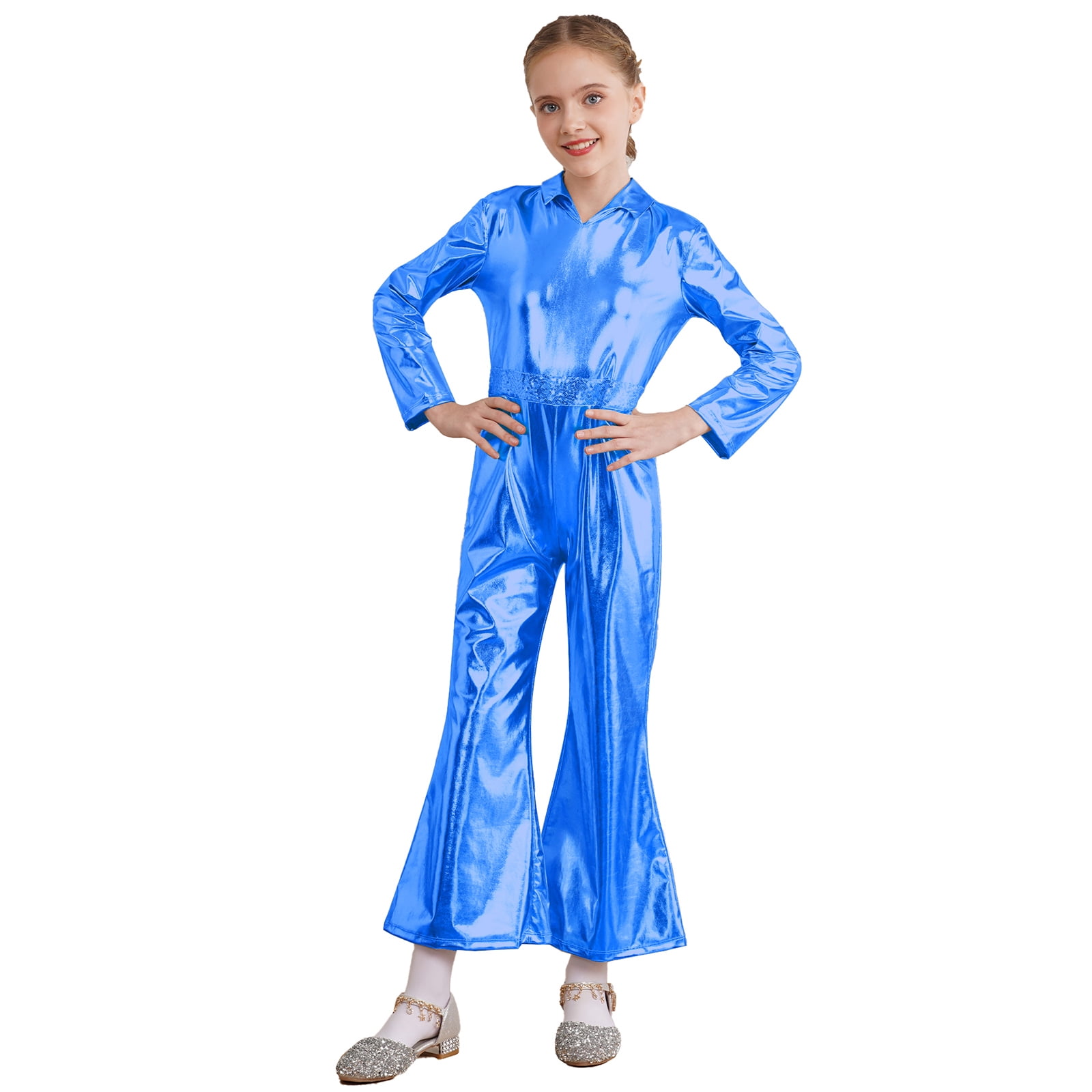 YONGHS Kids Girls 70s Disco Costume Jumpsuit Christmas Party Dance Bell ...