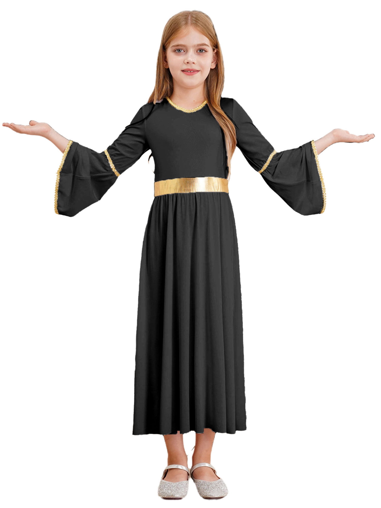 YONGHS Kids Girls Ancient Roman Toga Maxi Dress Bell Sleeve Prayer ...