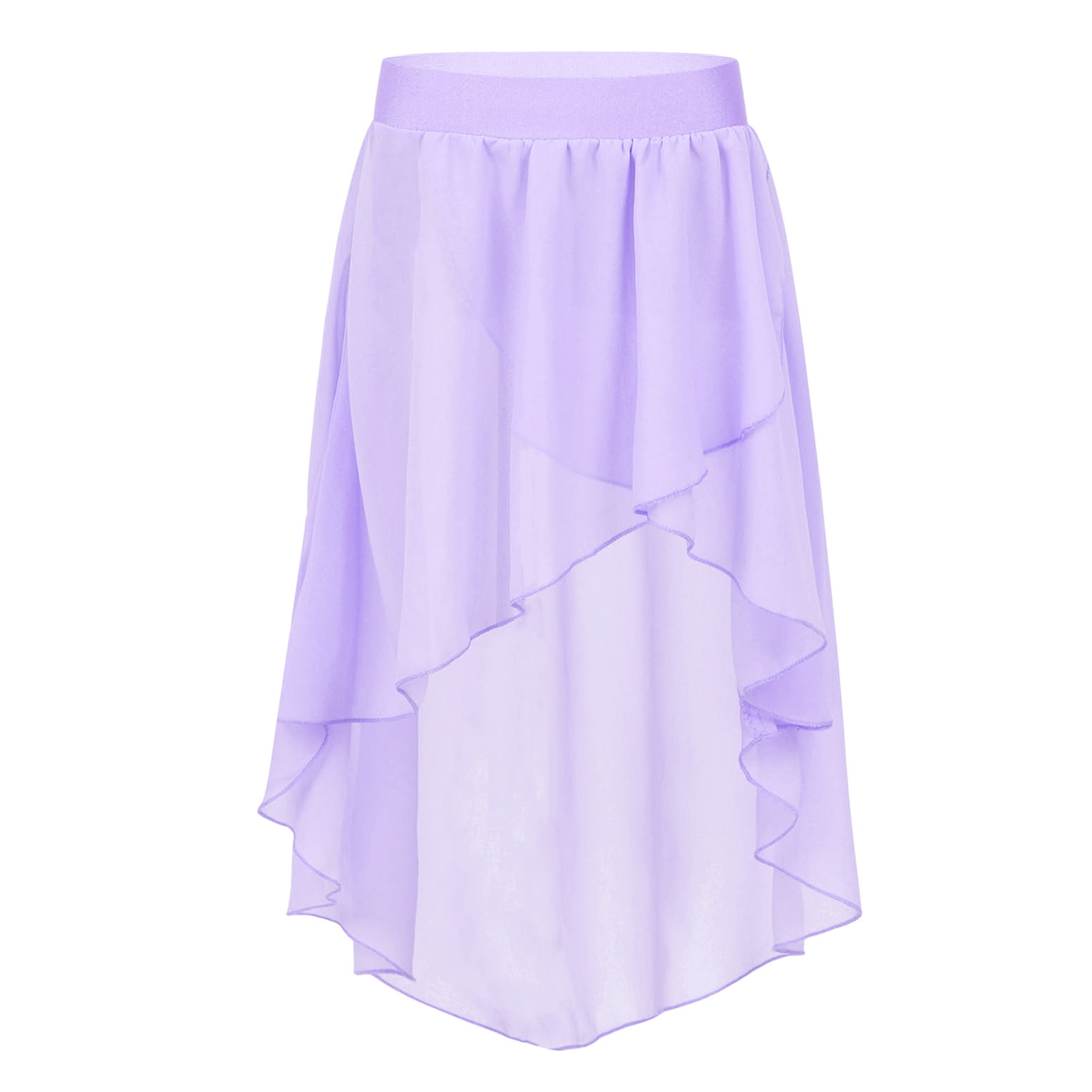 YONGHS Kids Girls Ballet Dance High-Low Hem Chiffon Skirt Latin Tango ...