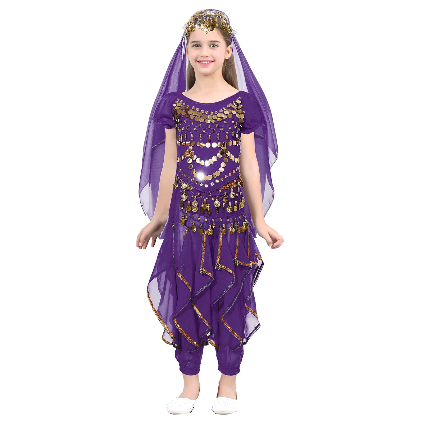 YONGHS Kids Girls Belly Dance Performance Cosplay Costume Crop Top with ...