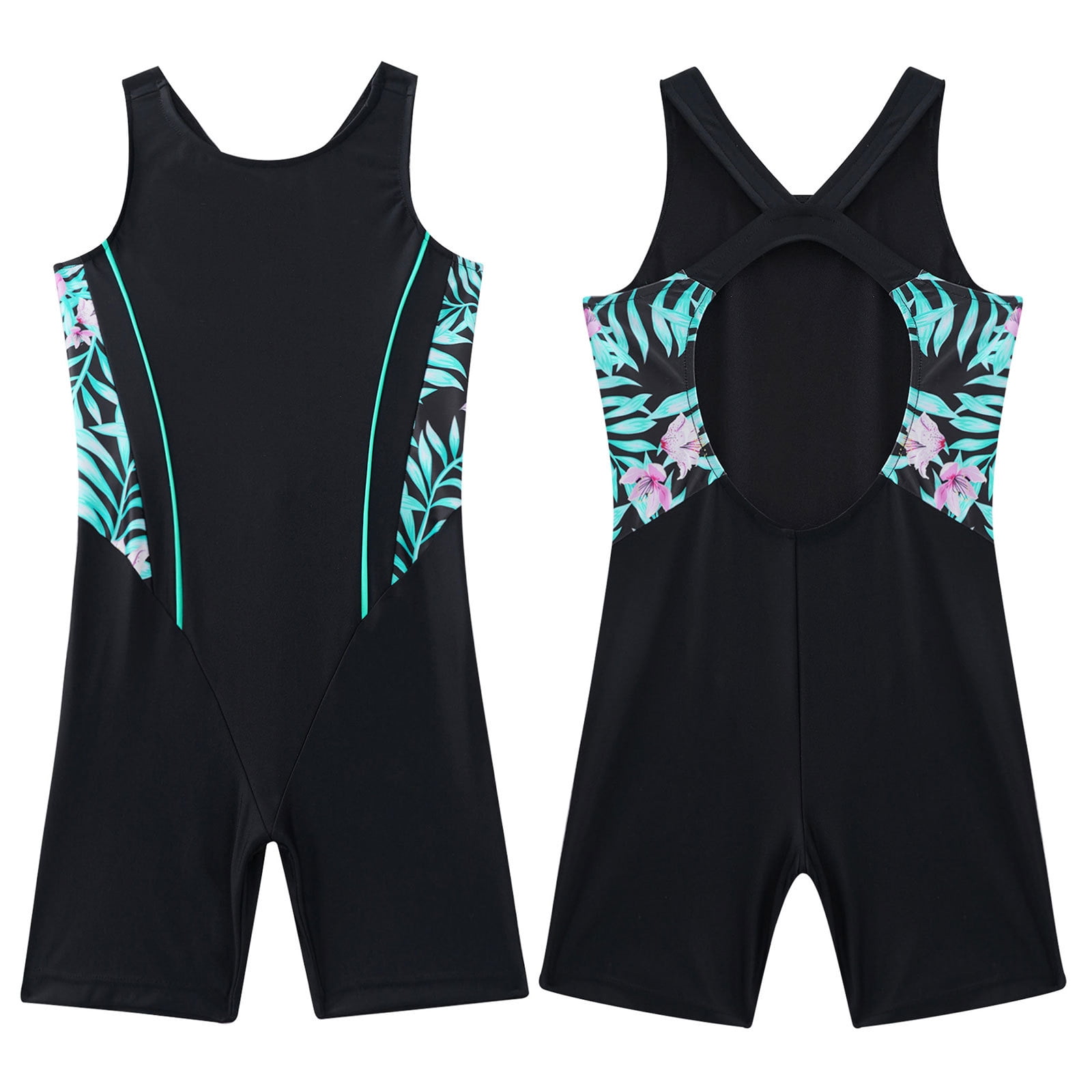 YONGHS Kids Girls Boyleg Swimwear Swimsuit One Piece Criss Cross ...