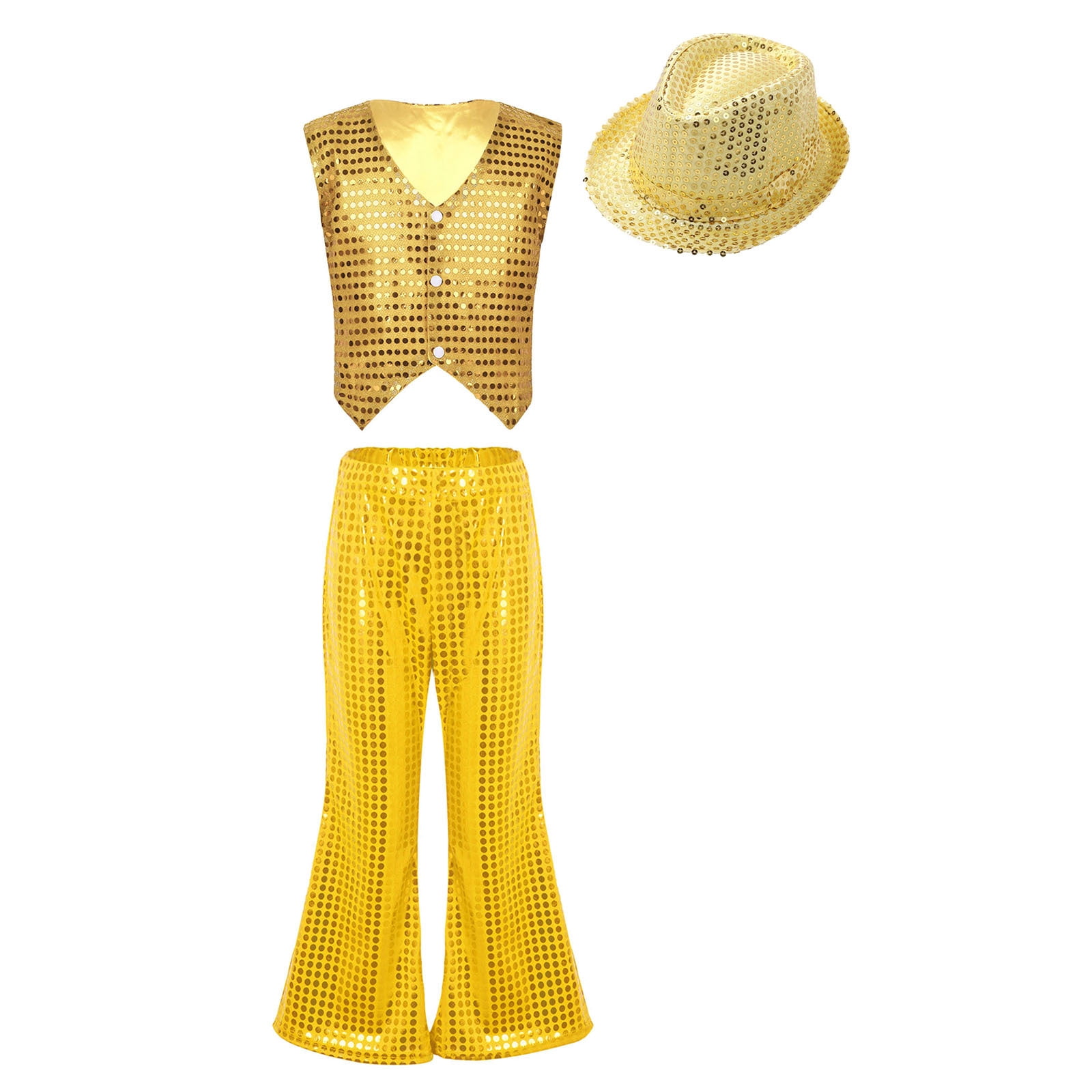 YONGHS Kids Girls Boys Hip Hop Jazz Dance Outfits Sequins Vest Tops and ...