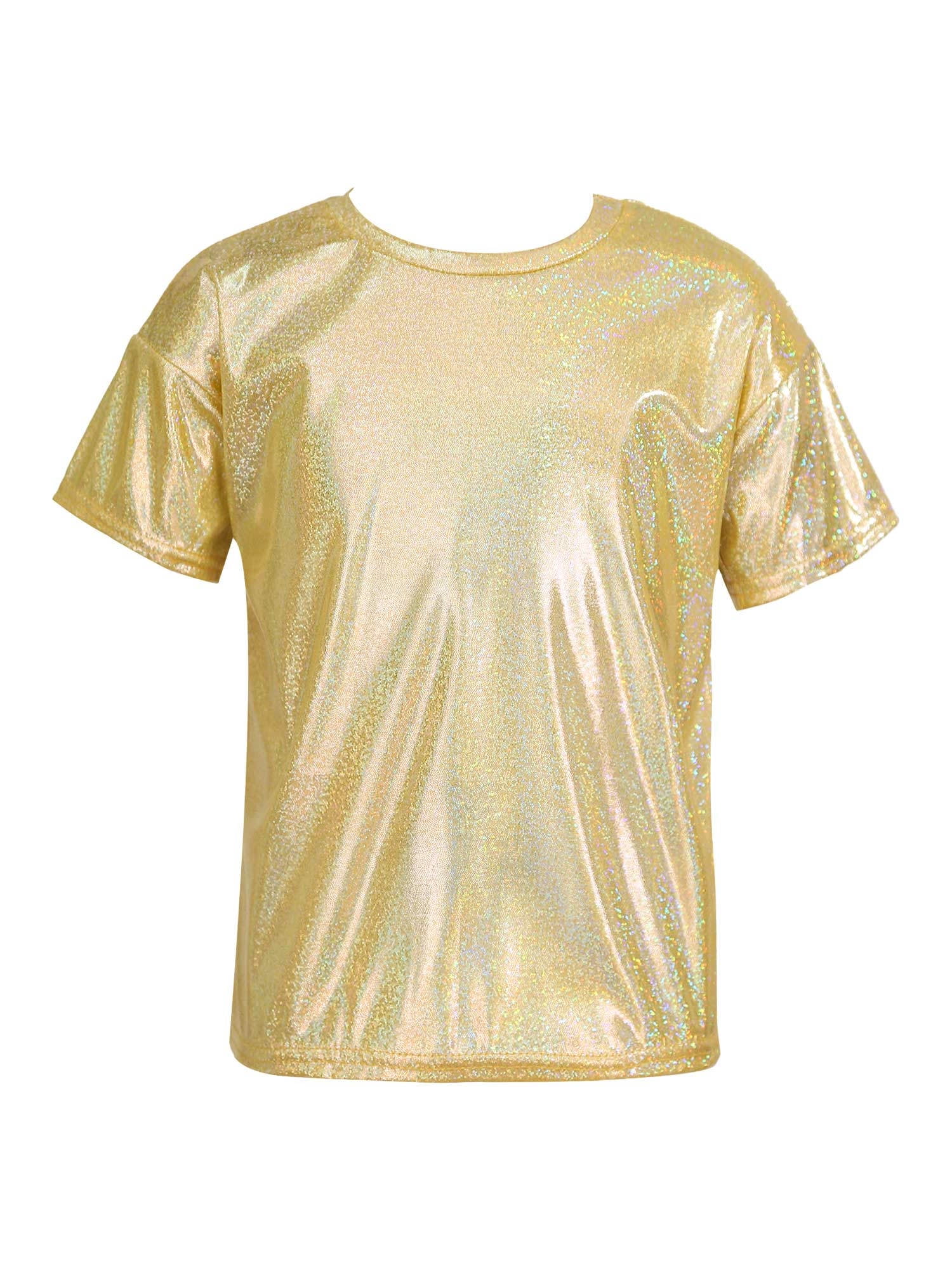 YONGHS Kids Girls Boys Sparkly Metallic T-Shirt Jazz Hip Hop Dancewear ...