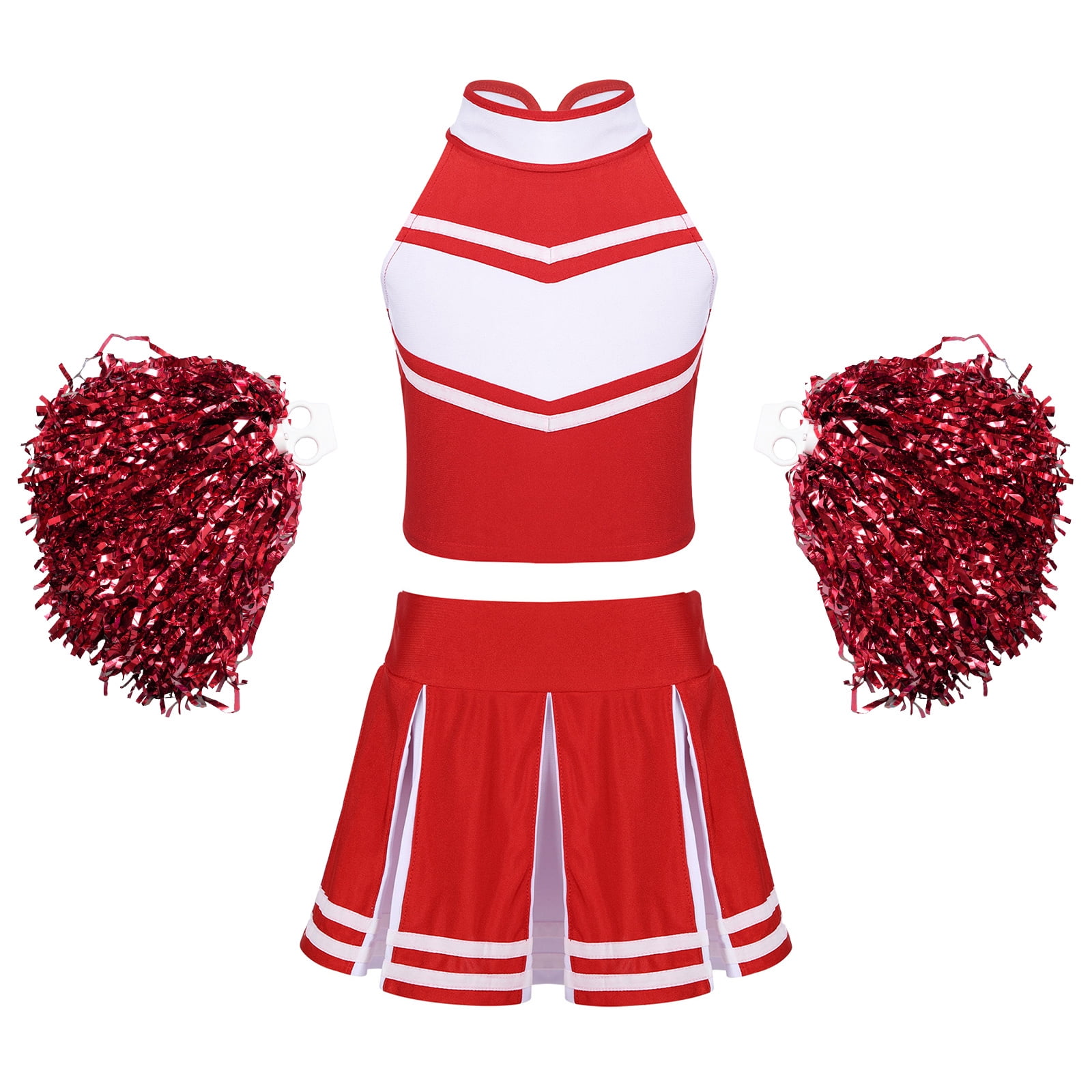 YONGHS Kids Girls Cheer Leader Costume Cheerleading Crop Top with ...