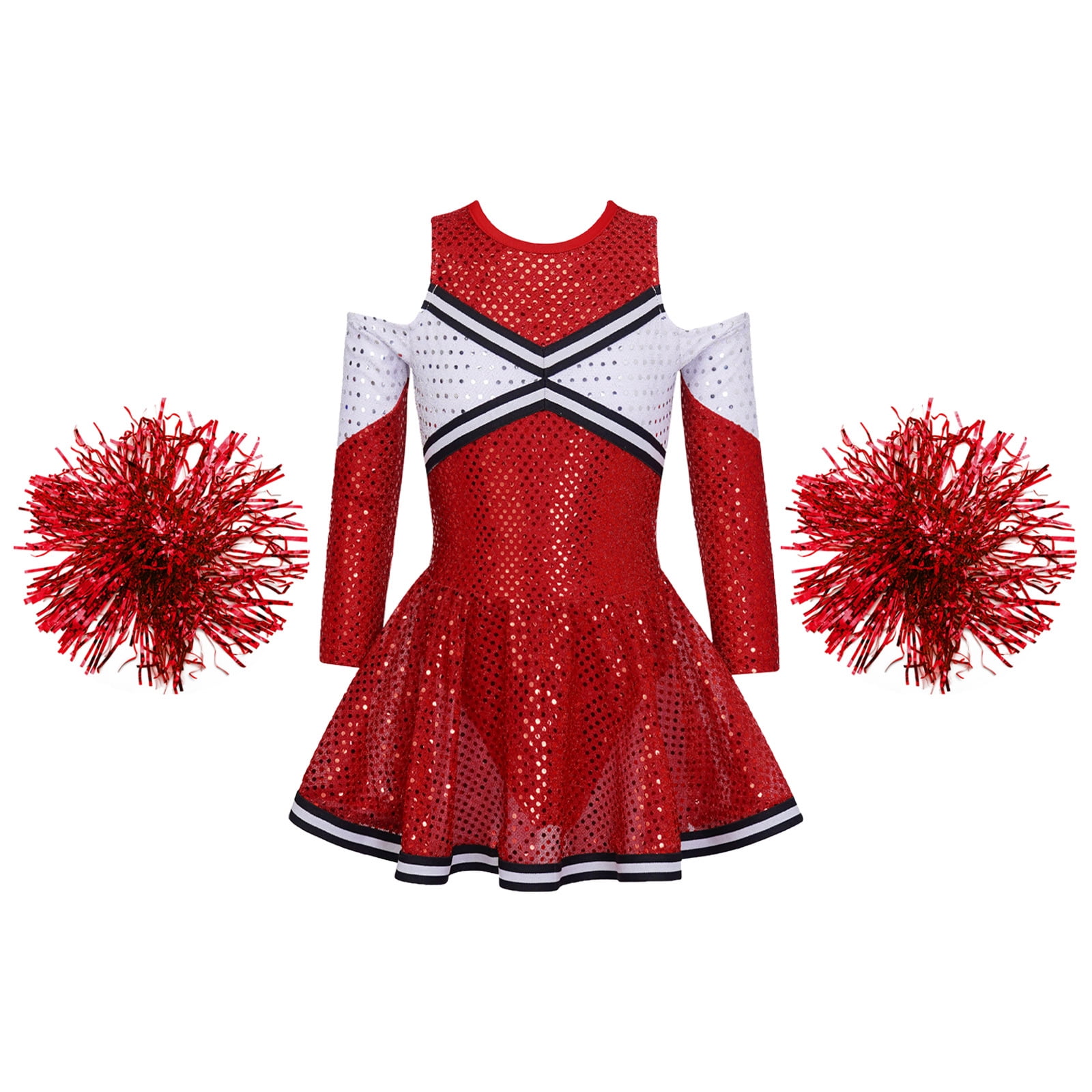 YONGHS Kids Girls Cheer Leader Dress with Flower Balls Team Uniform ...