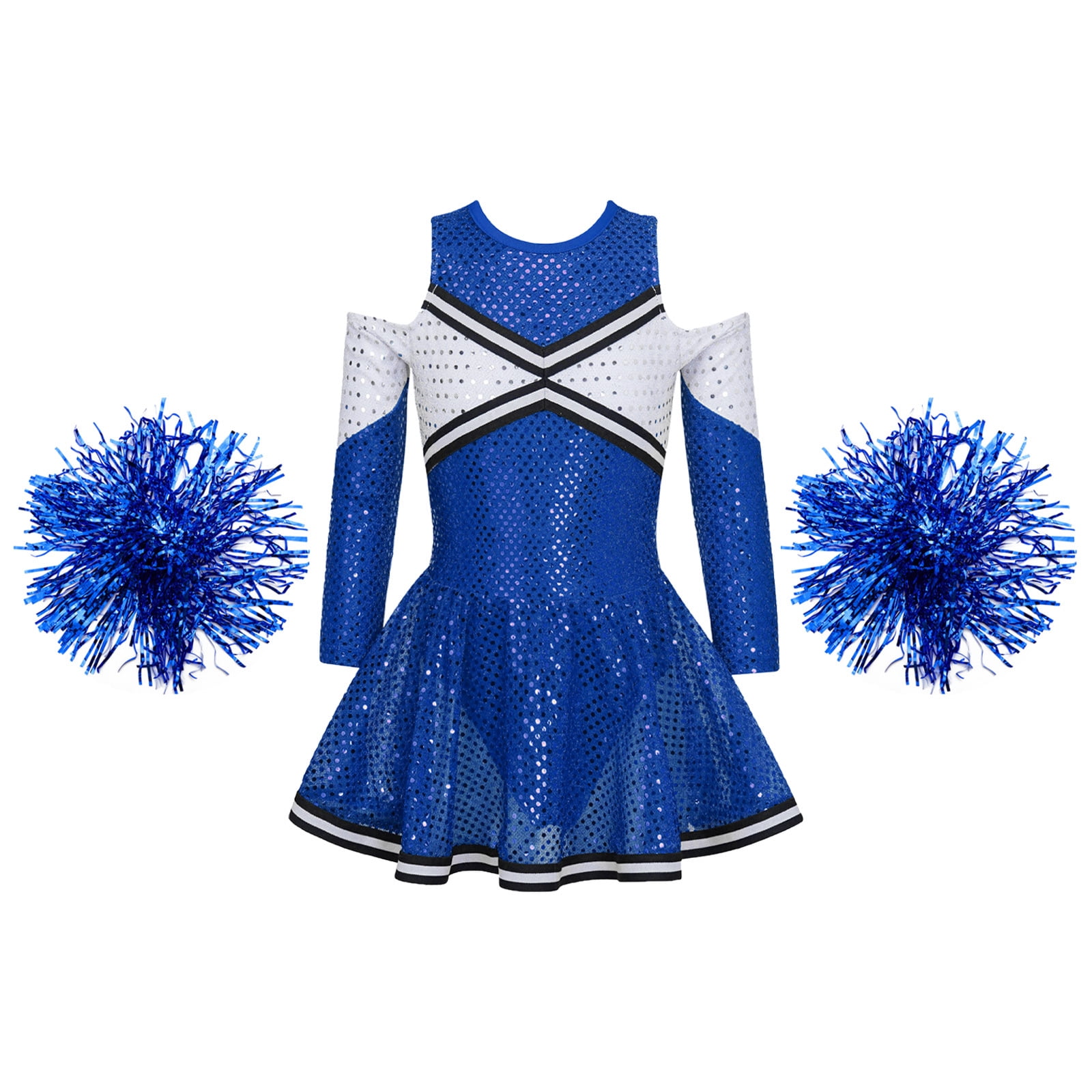YONGHS Kids Girls Cheer Leader Dress with Flower Balls Team Uniform ...