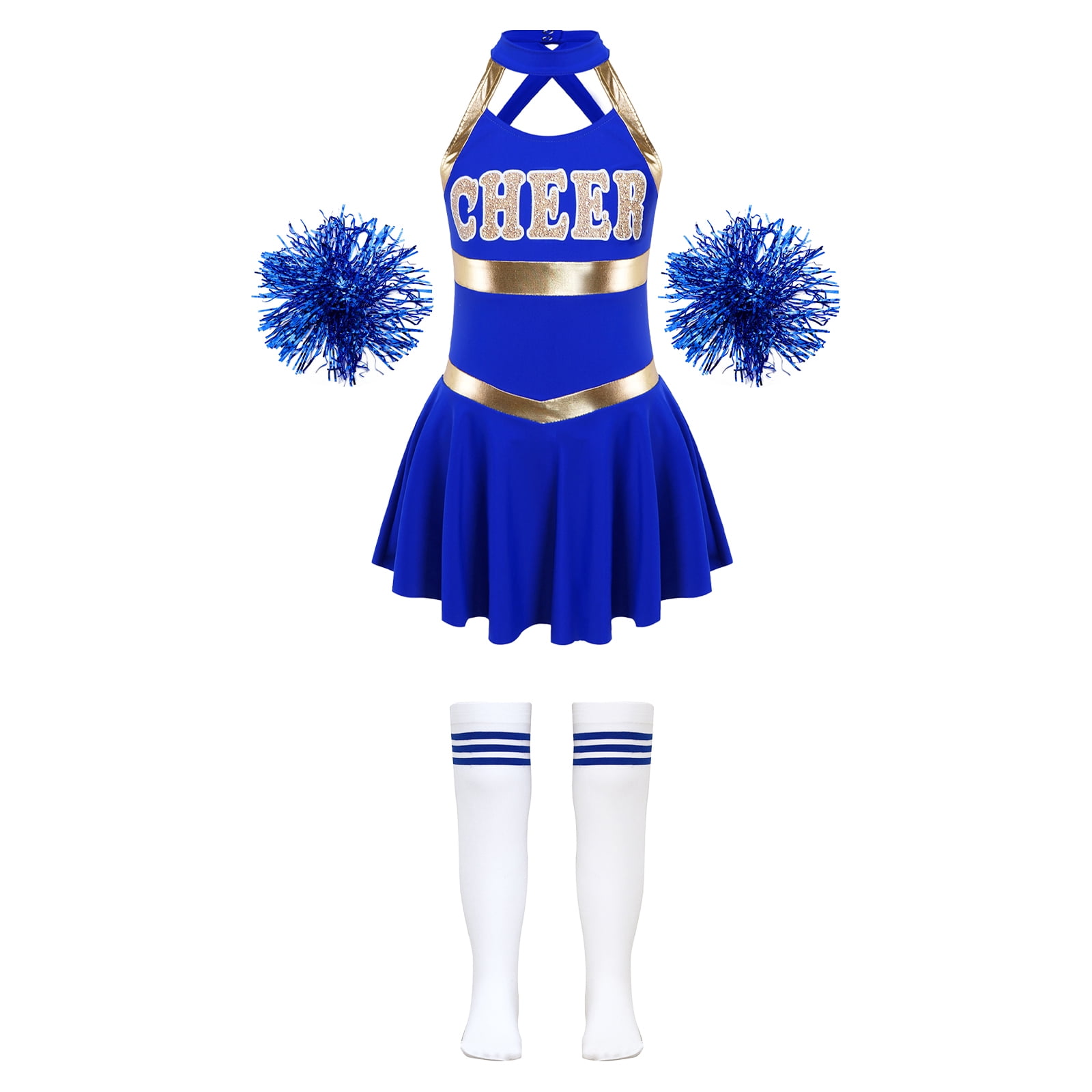 YONGHS Kids Girls Cheer Leader Uniform Halloween Costume Cheerleading ...