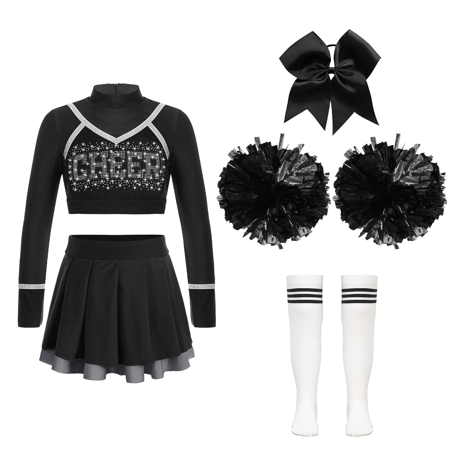 YONGHS Kids Girls Cheerleading Dance Outfits Cheer Crop Top Mini Skirt ...