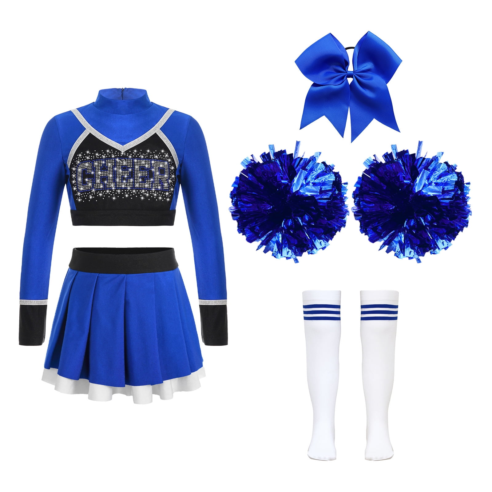 YONGHS Kids Girls Cheerleading Dance Outfits Cheer Crop Top Mini Skirt ...