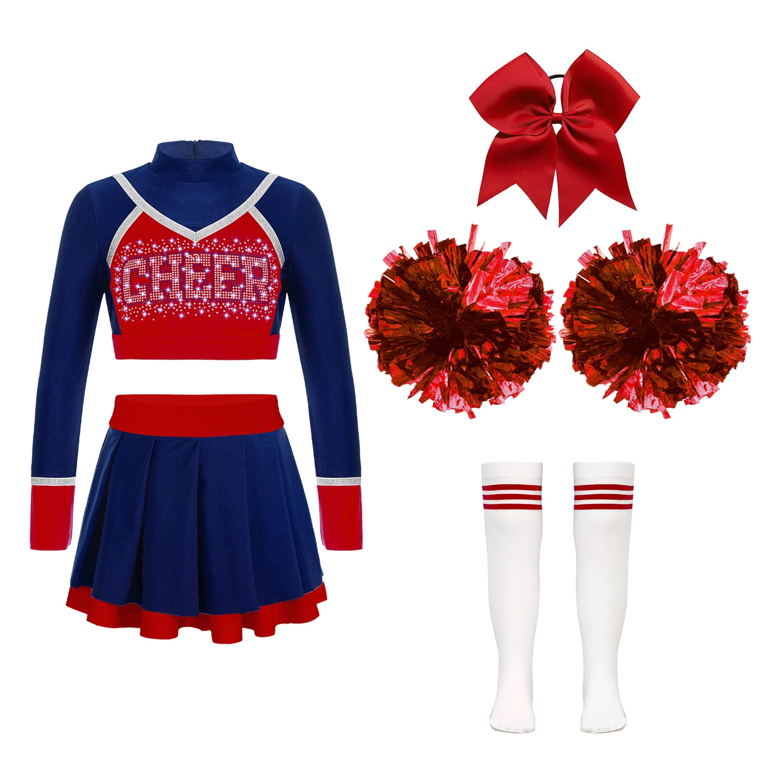 YONGHS Kids Girls Cheerleading Dance Outfits Cheer Crop Top Mini Skirt ...