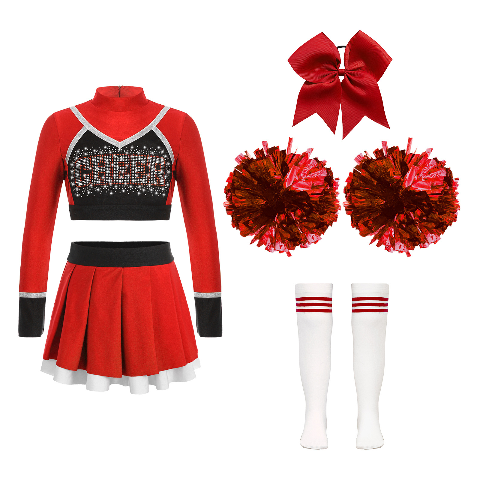YONGHS Kids Girls Cheerleading Dance Outfits Cheer Crop Top Mini Skirt ...