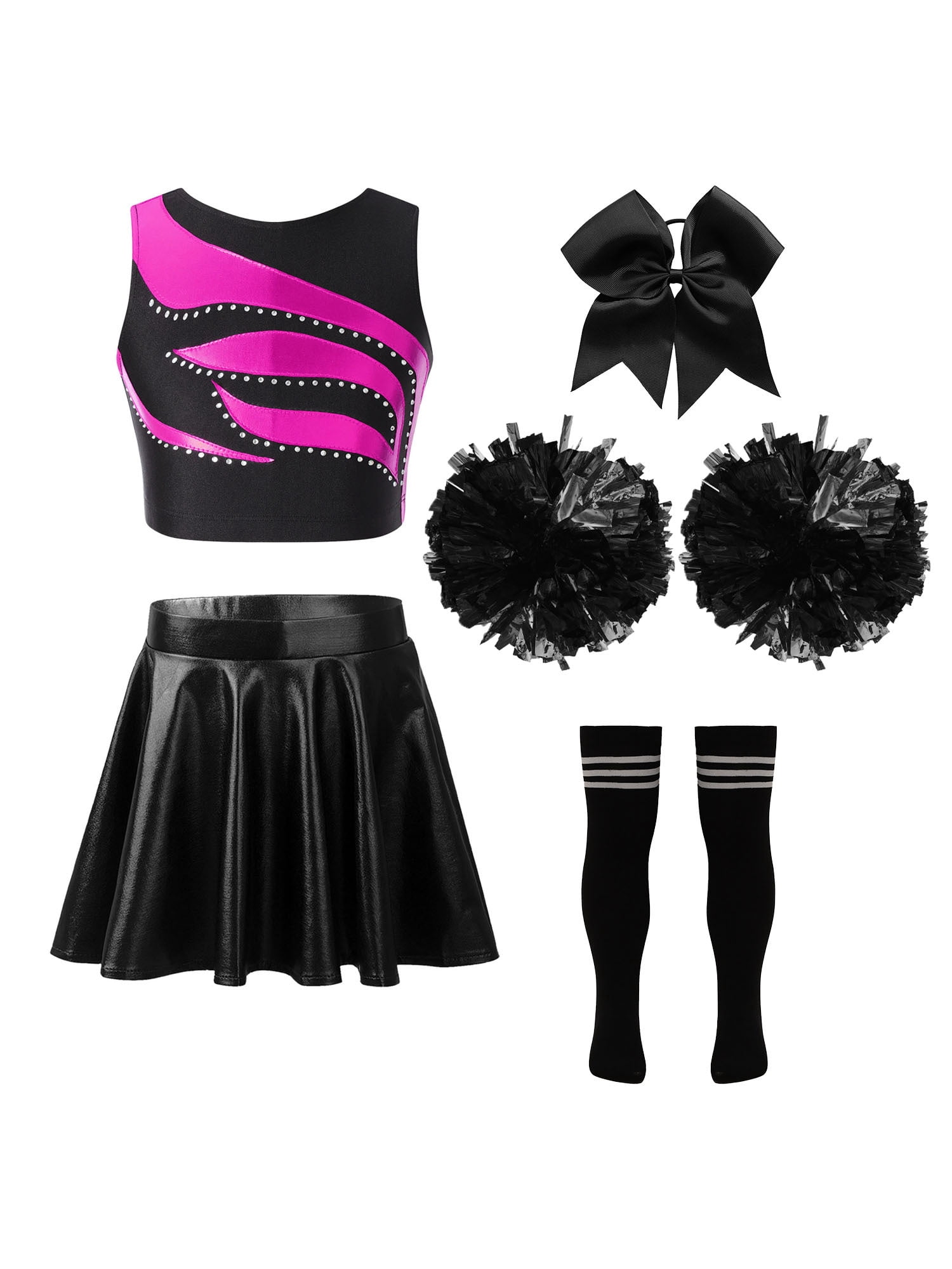 YONGHS Kids Girls Cheerleading Uniform Complete Outfits Halloween ...