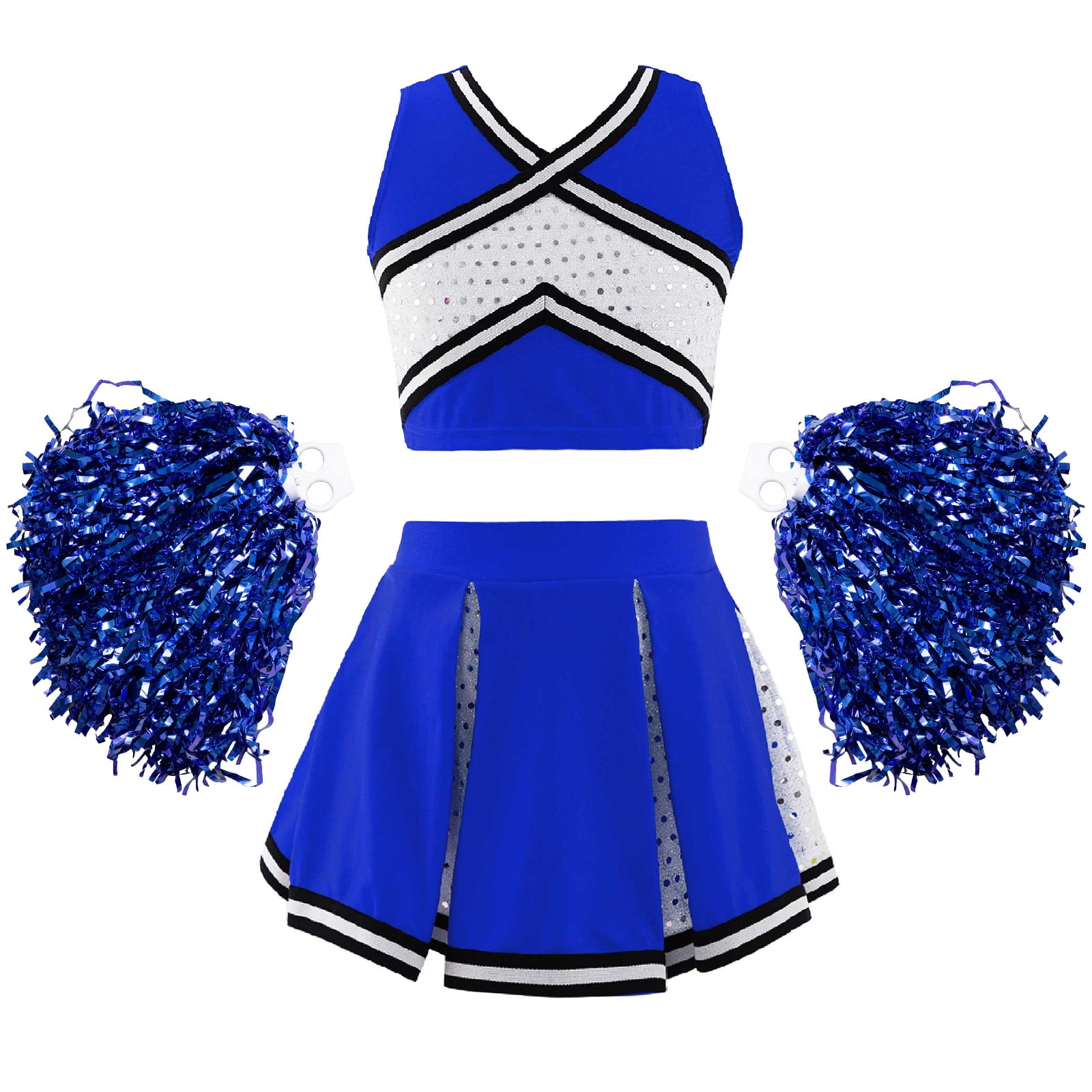 YONGHS Kids Girls Cheerleading Uniform Costume Crop Top with Pleated ...
