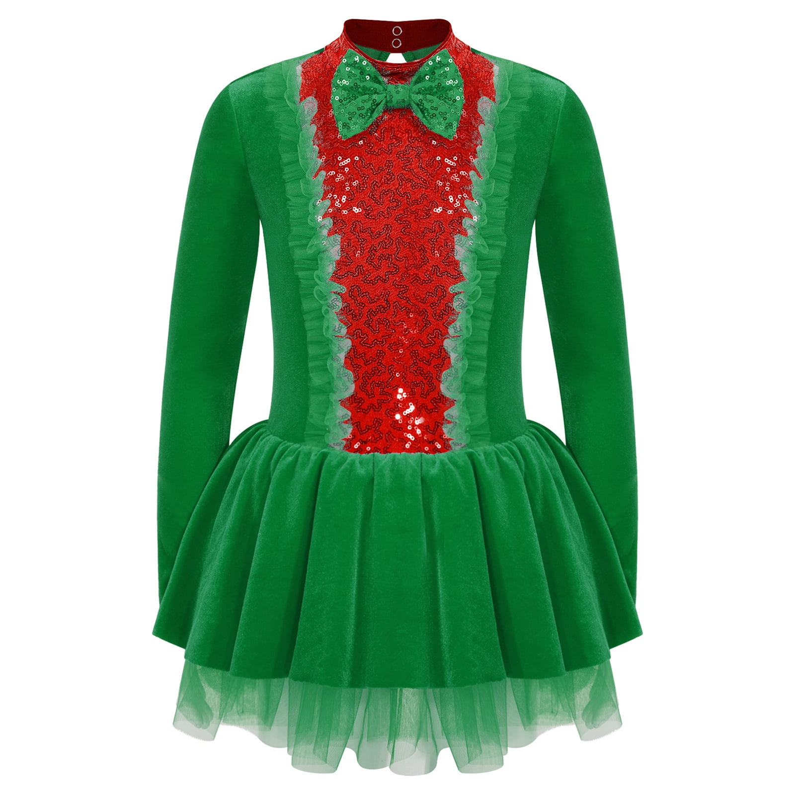 YONGHS Kids Girls Christmas Dance Costume Sequin Velvet Figure Skating ...