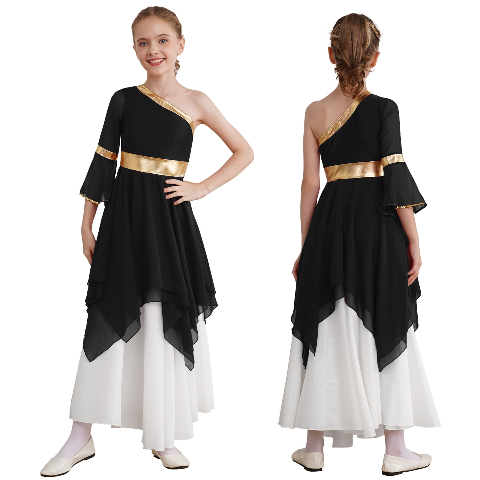 YONGHS Kids Girls Color Block Liturgical Praise Lyrical Dance Dress ...