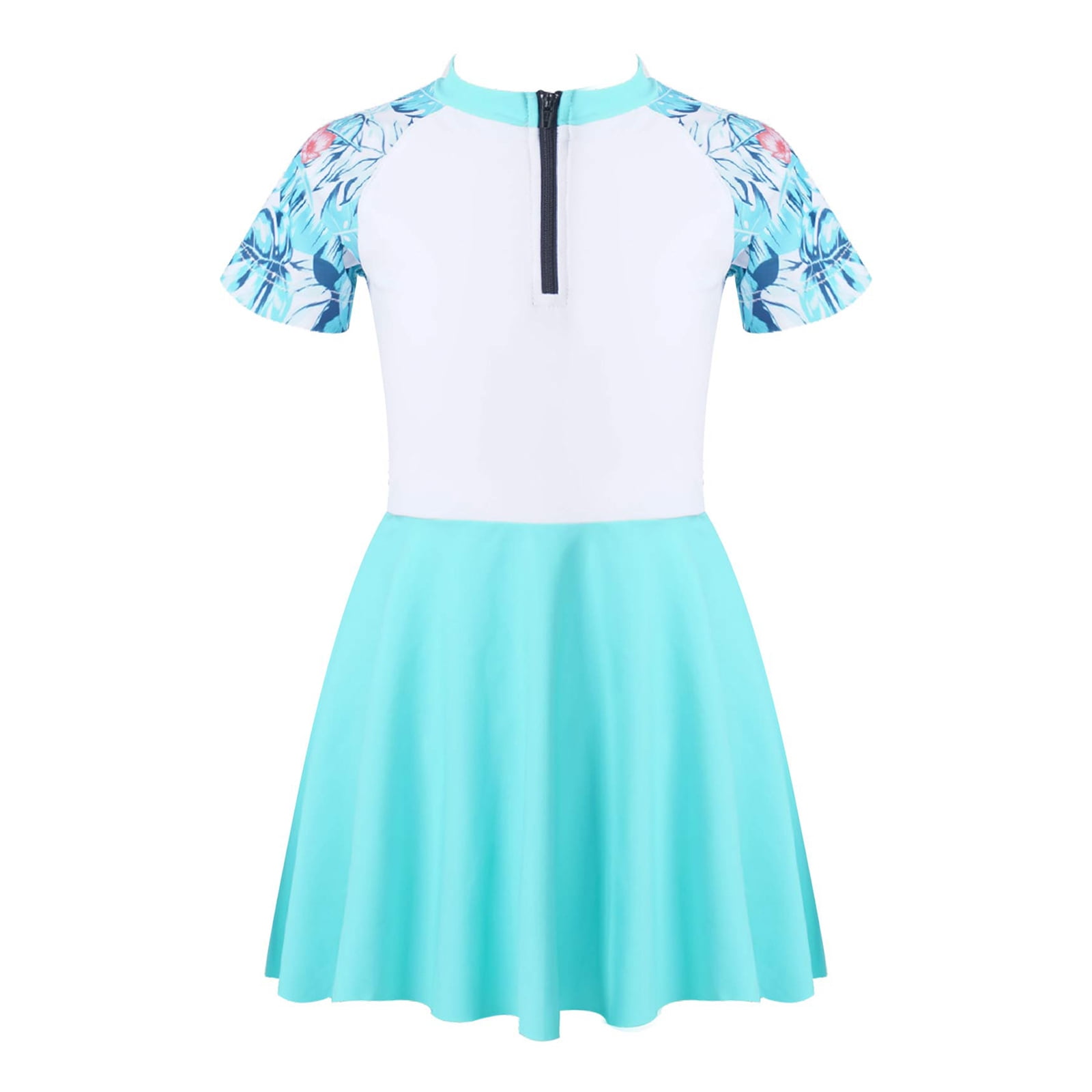 YONGHS Kids Girls Flower Print Short Sleeve Swimming Dress for Beach ...