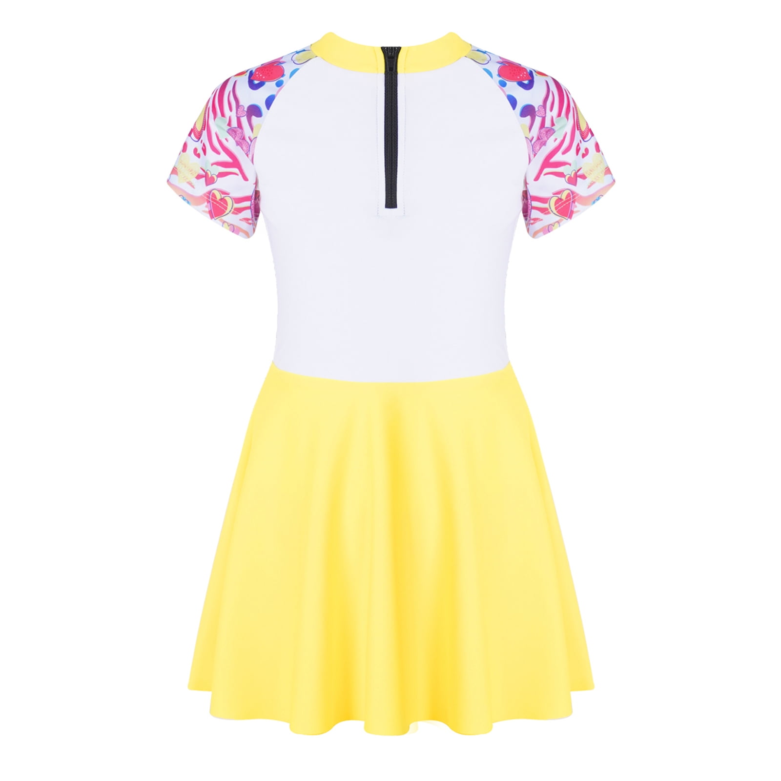 YONGHS Kids Girls Flower Print Short Sleeve Swimming Dress for Beach ...