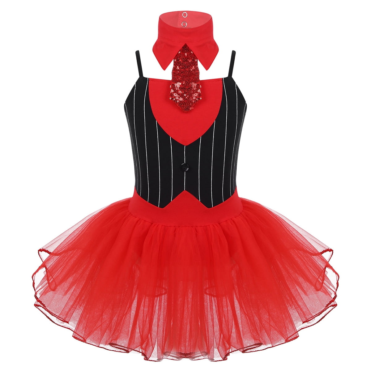 YONGHS Kids Girls Gentleman Christmas Dance Tutu Dress Striped Bodice ...