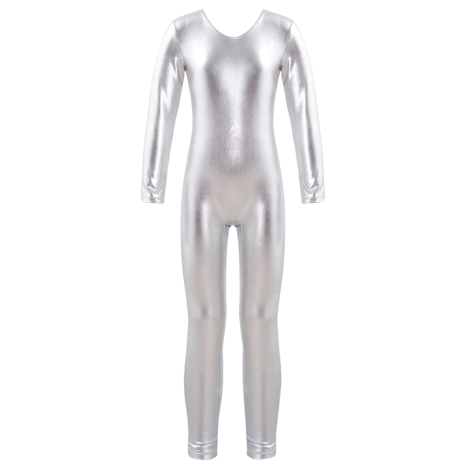 YONGHS Kids Girls Glossy Metallic Unitard Long Sleeve Bodysuit Ballet ...