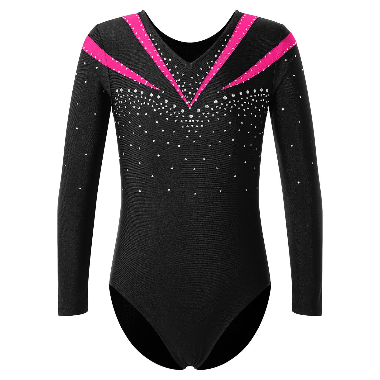 YONGHS Kids Girls Gymnastic Leotard Rhinestone Long Sleeve Ballet Dance ...