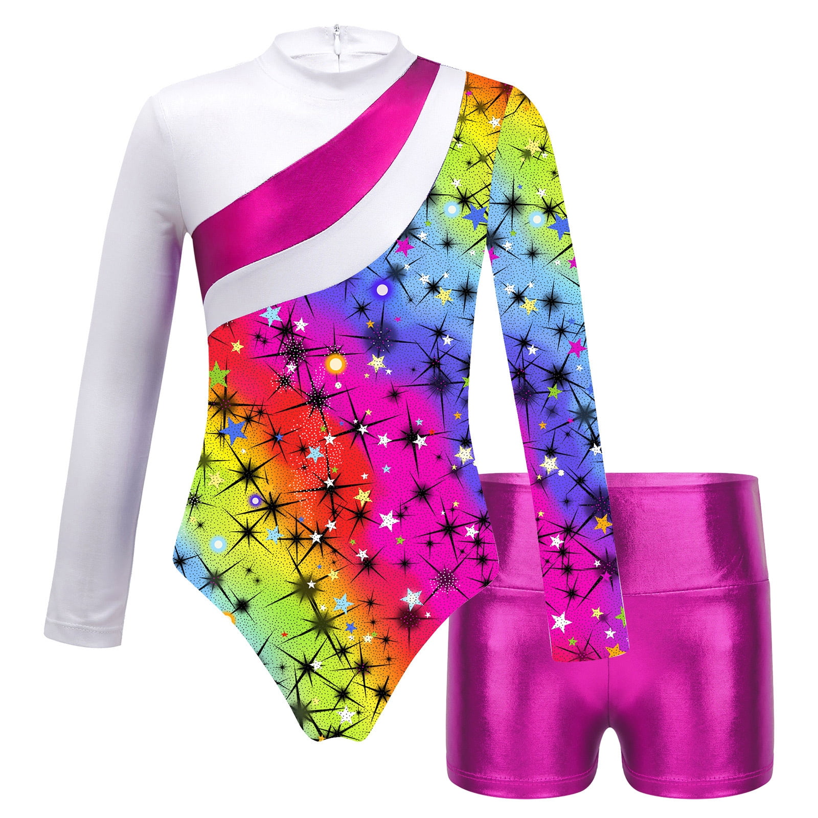 YONGHS Kids Girls Gymnastics Dance 2 Piece Outfits Long Sleeve Leotards ...