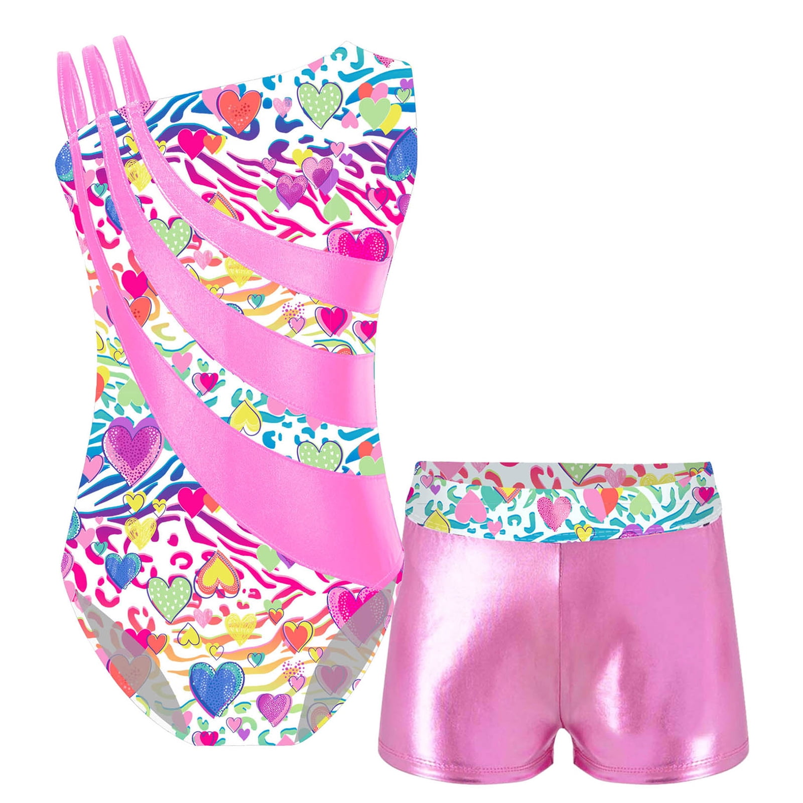 YONGHS Kids Girls Gymnastics Leotard with Booty Shorts Set Tumbling ...