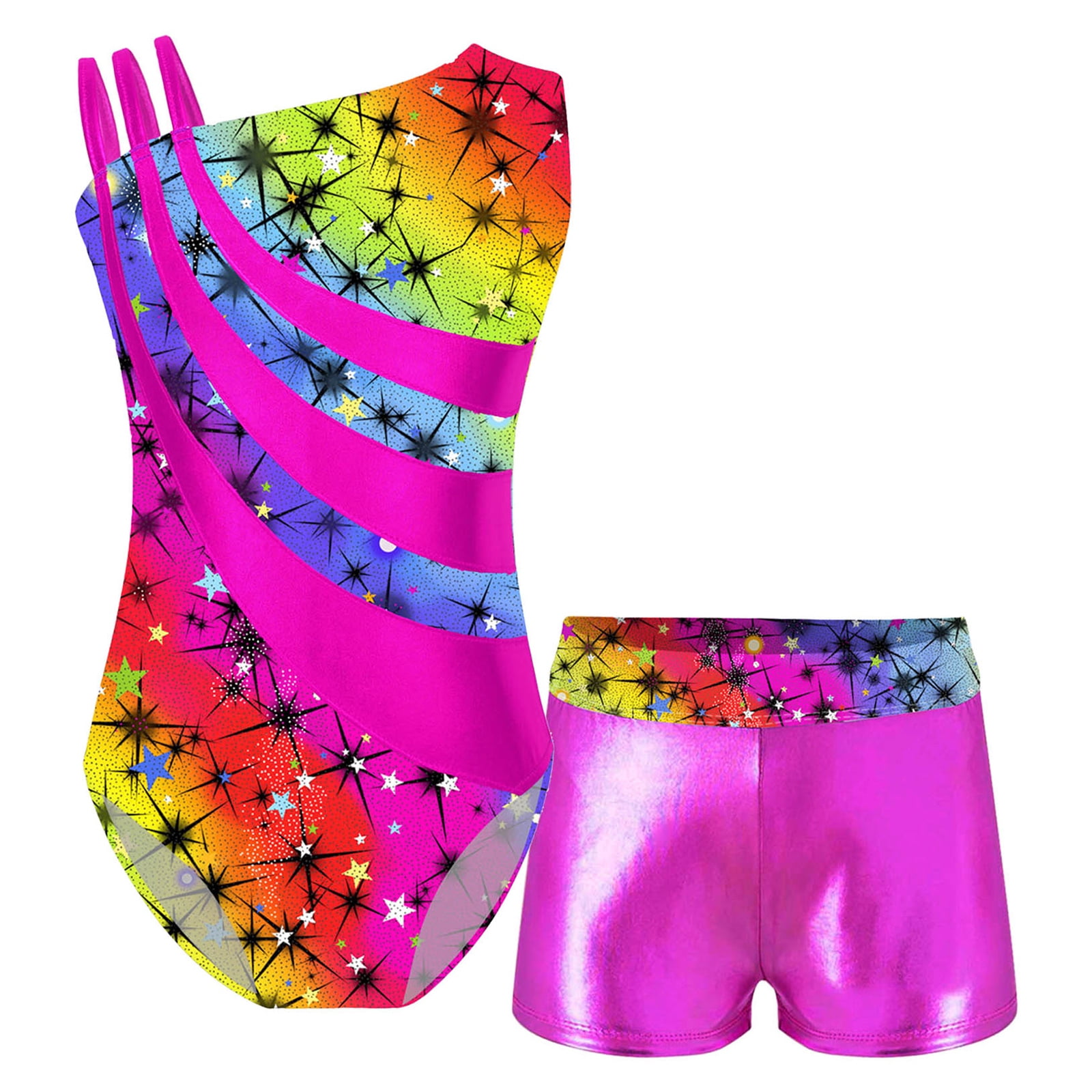 YONGHS Kids Girls Gymnastics Leotard with Booty Shorts Set Tumbling ...
