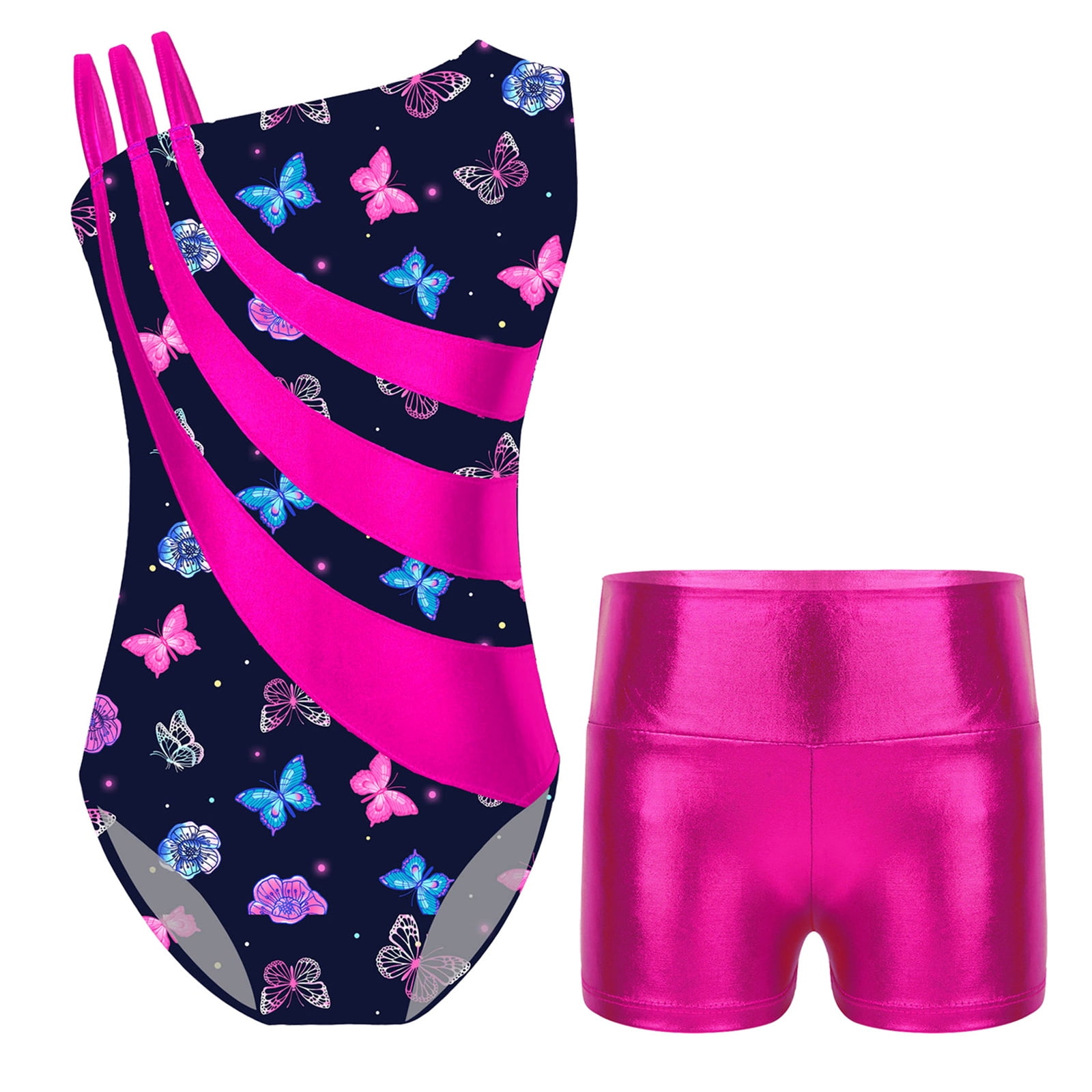 YONGHS Kids Girls Gymnastics Leotards 2 Piece Shiny Tracksuit for ...