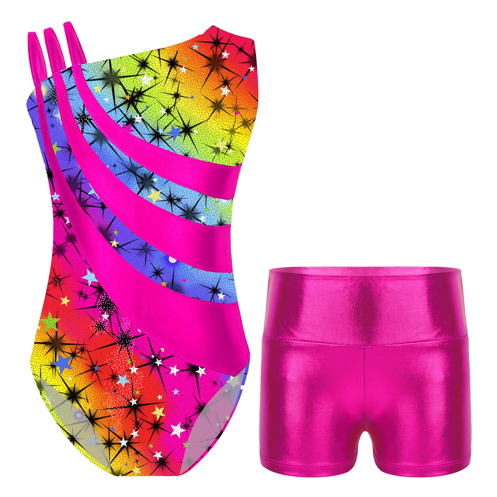 YONGHS Kids Girls Gymnastics Leotards 2 Piece Shiny Tracksuit for ...